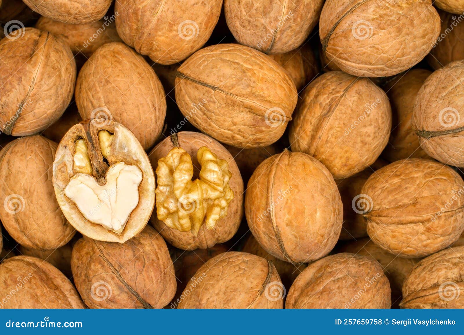 Walnuts Close-up. in the Foreground is a Half and a Walnut Kernel Stock ...