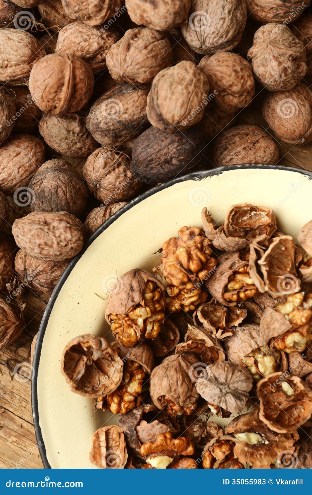 Walnuts Cracked Open with Old Nut Cracker in a Vintage Plate Stock ...