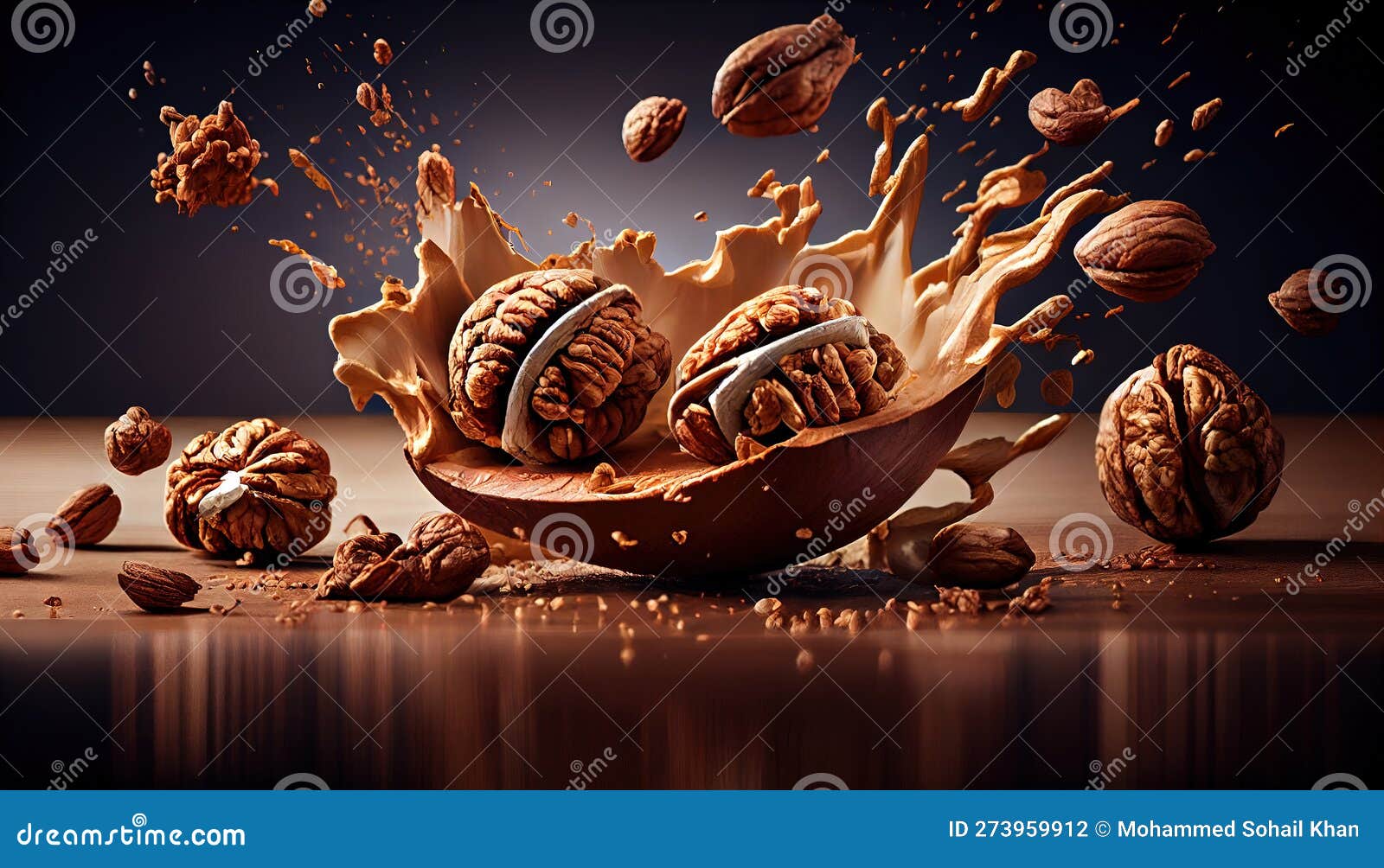 Walnuts Creatively Falling-Dripping Flying or Splashing on Dark ...