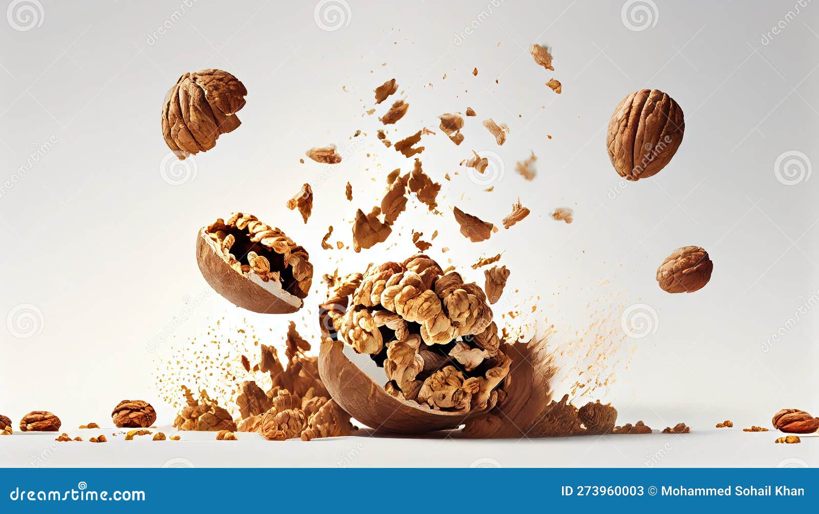 Walnuts Creatively Falling-Dripping Flying or Splashing on White ...