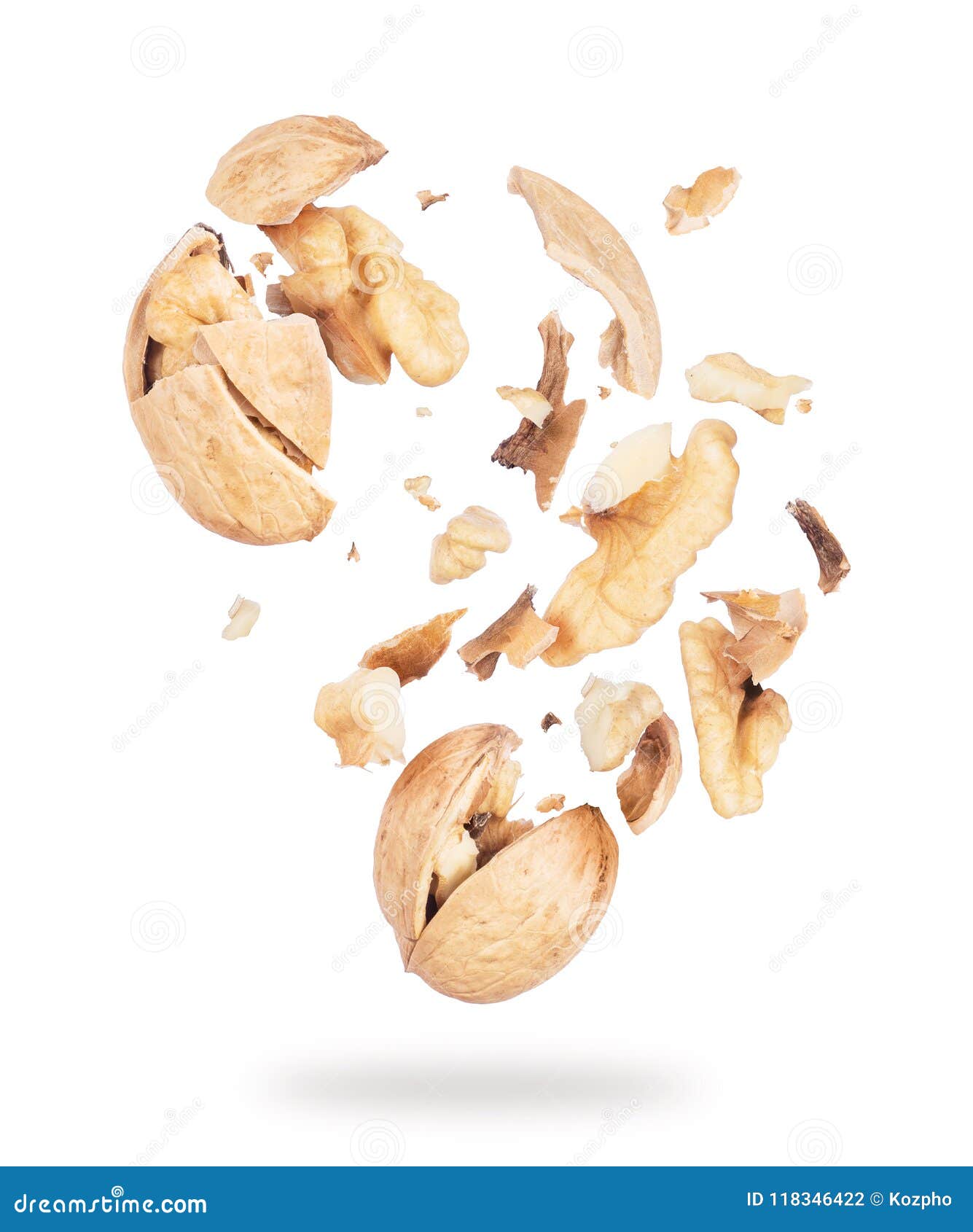 Walnuts Crushed into Pieces Close-up on White Background Stock Photo ...
