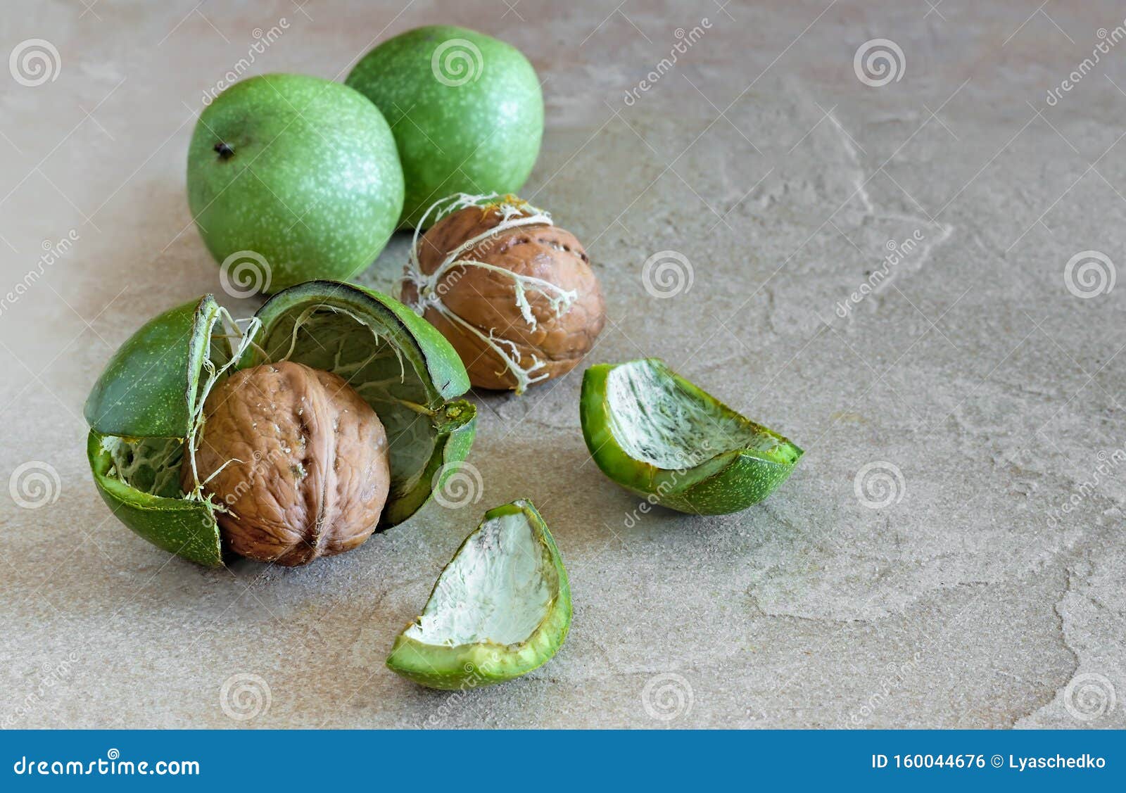 Walnuts in a Green Shell on the Table Stock Photo - Image of horizontal ...