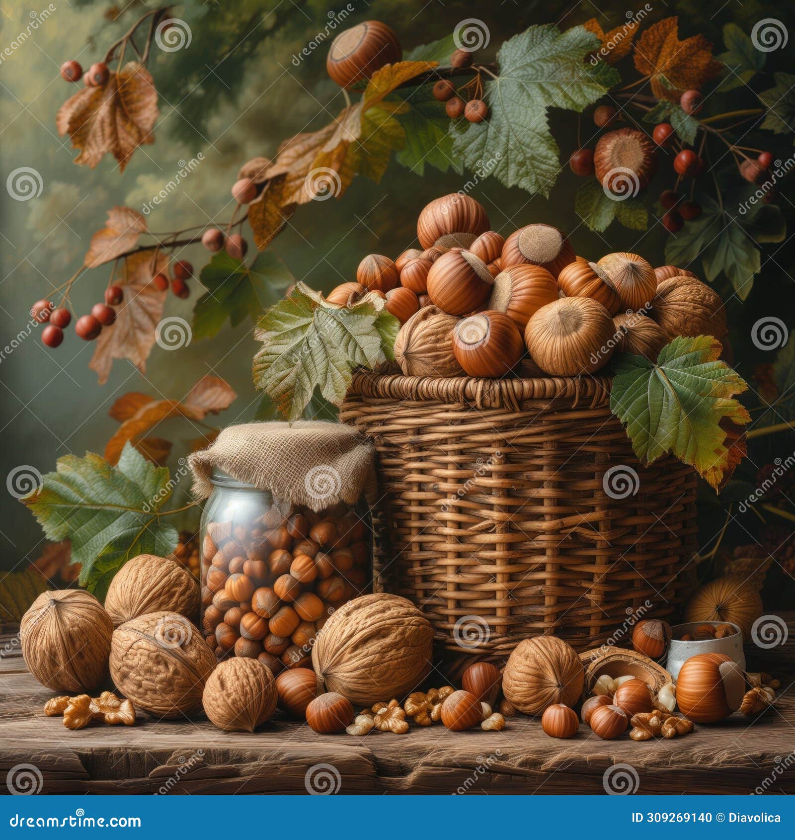 Walnuts and Hazelnuts Still Life Stock Illustration - Illustration of ...