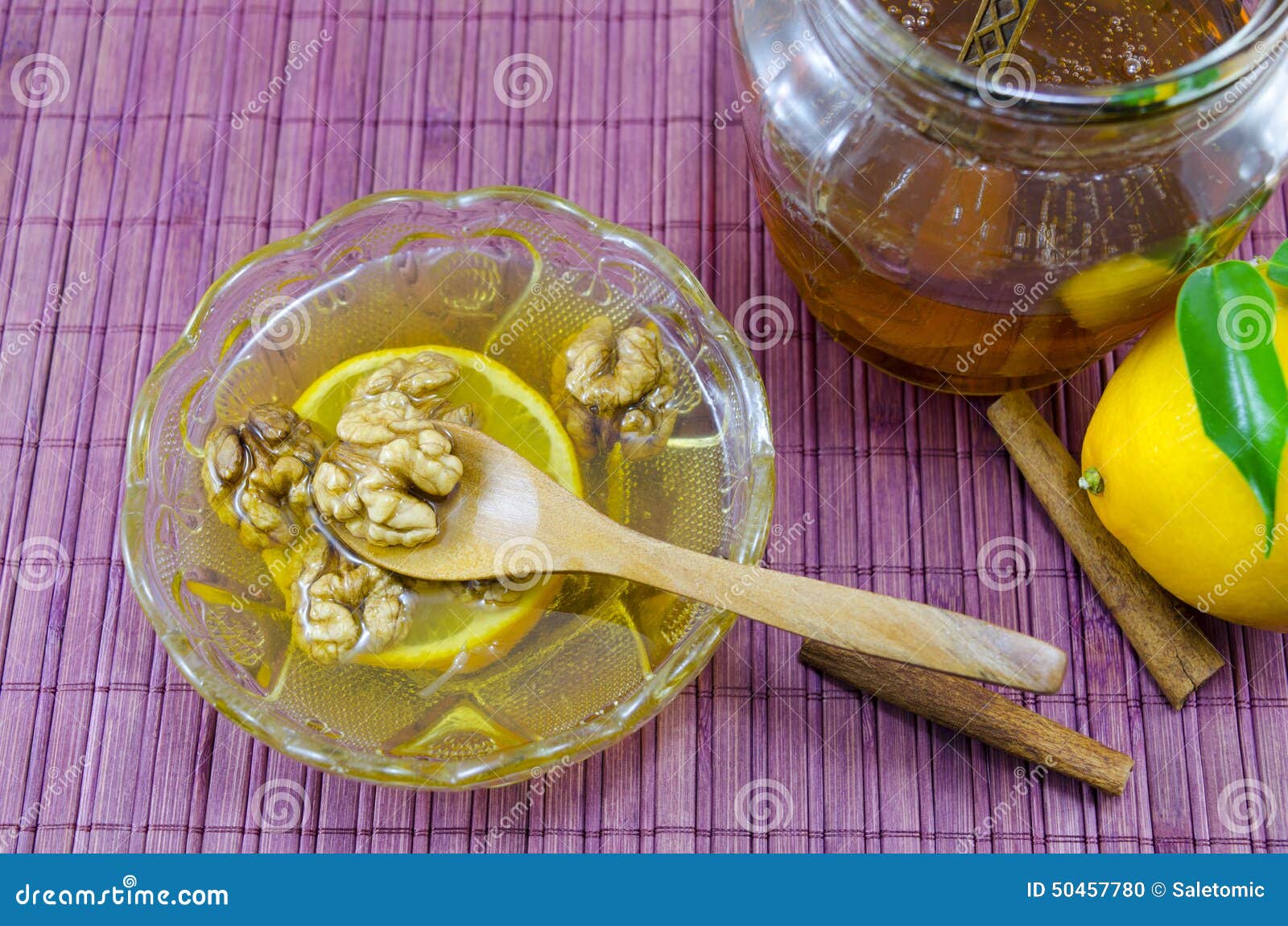 Walnuts Honey and Lemon on a Table Stock Photo - Image of cinnamon ...