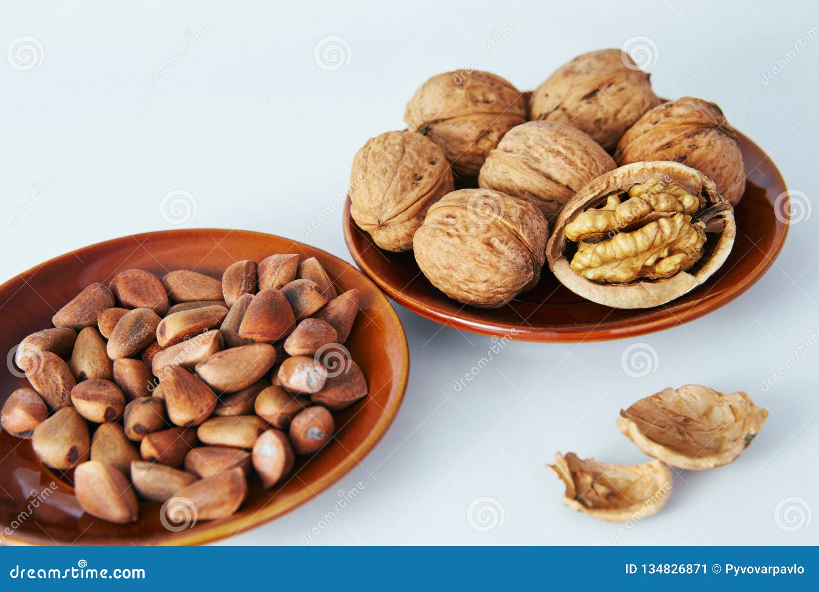 Walnuts and pine nuts stock image. Image of nature, white - 134826871