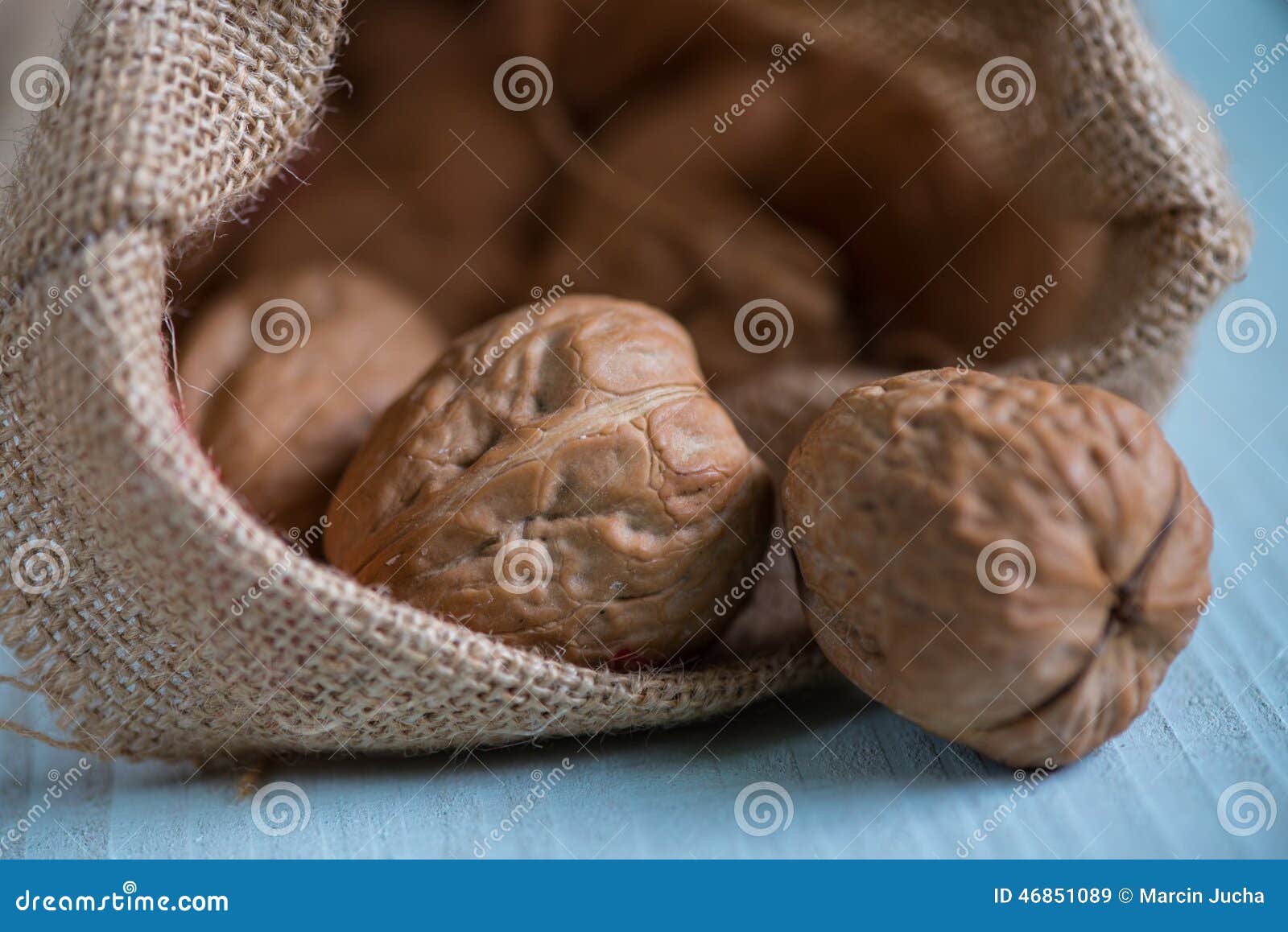 Walnuts in Sack on White Table Stock Image - Image of nutty, nutshell ...