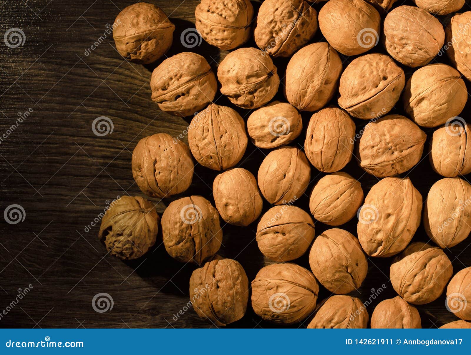 Walnuts Scattered on a Wooden Table Stock Image - Image of kernel ...