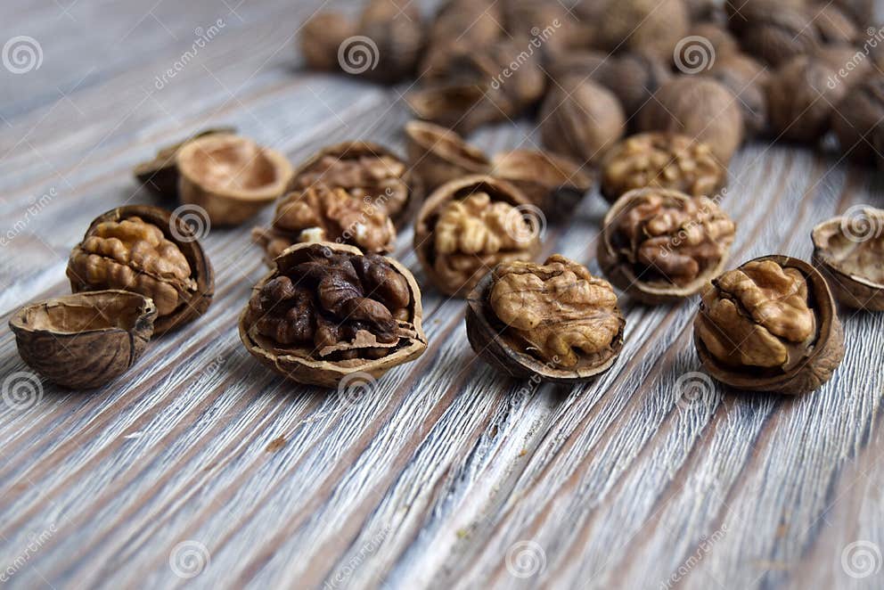 Walnuts are Shelled. the Edible Kernel of Nut is in a Shell Stock Photo ...