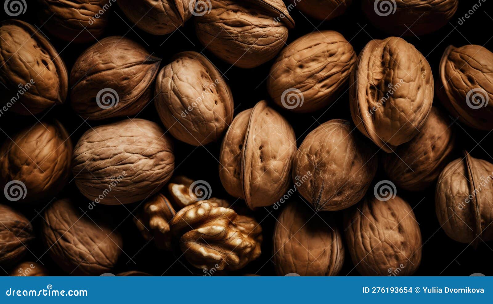 Walnuts with and without Shells Filling the View. Top View Background ...