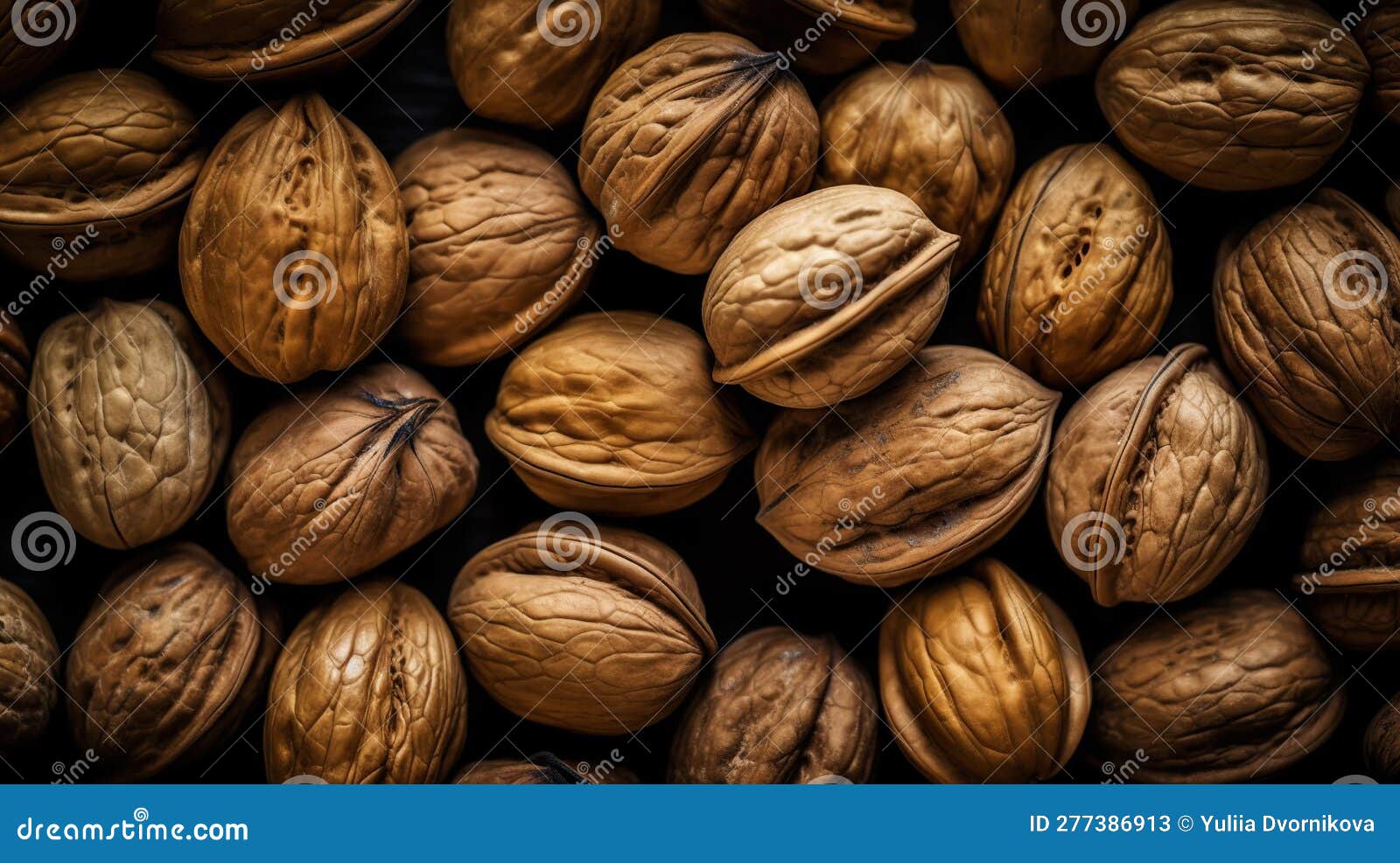 Walnuts with and without Shells Filling the View. Top View Background ...