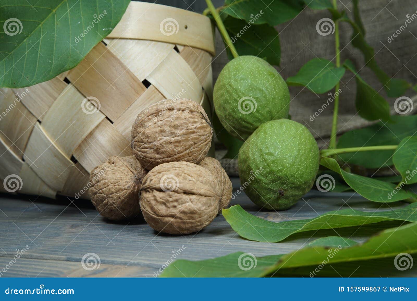 Walnuts in Shells and Husks on a Table Stock Image - Image of nutrition ...