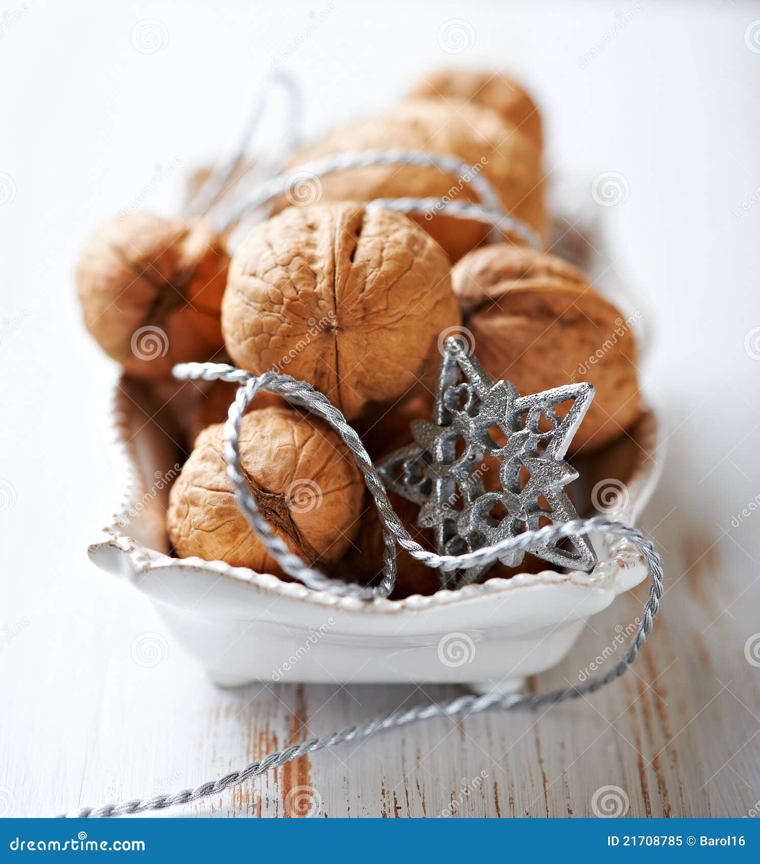 Walnuts with Silver Christmas Decoration Stock Image - Image of nuts ...