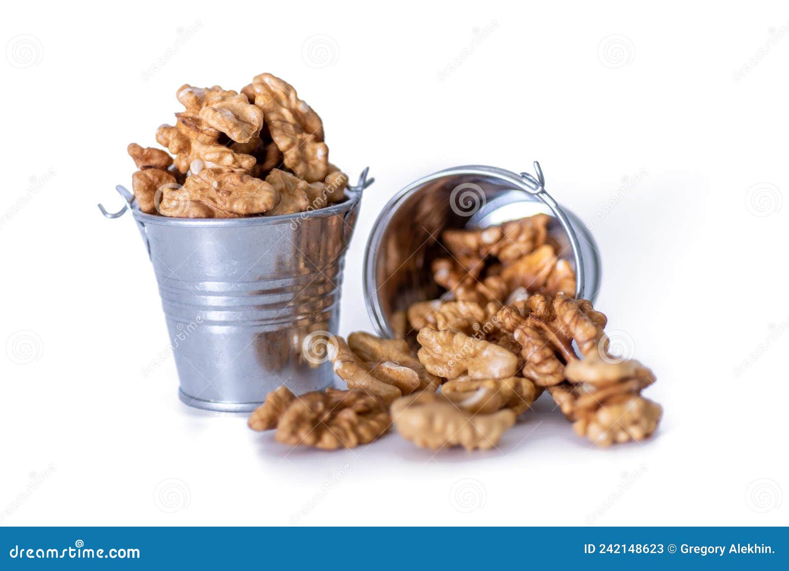 Walnuts in a Tin Bucket on White Background. with Clipping Path Stock ...