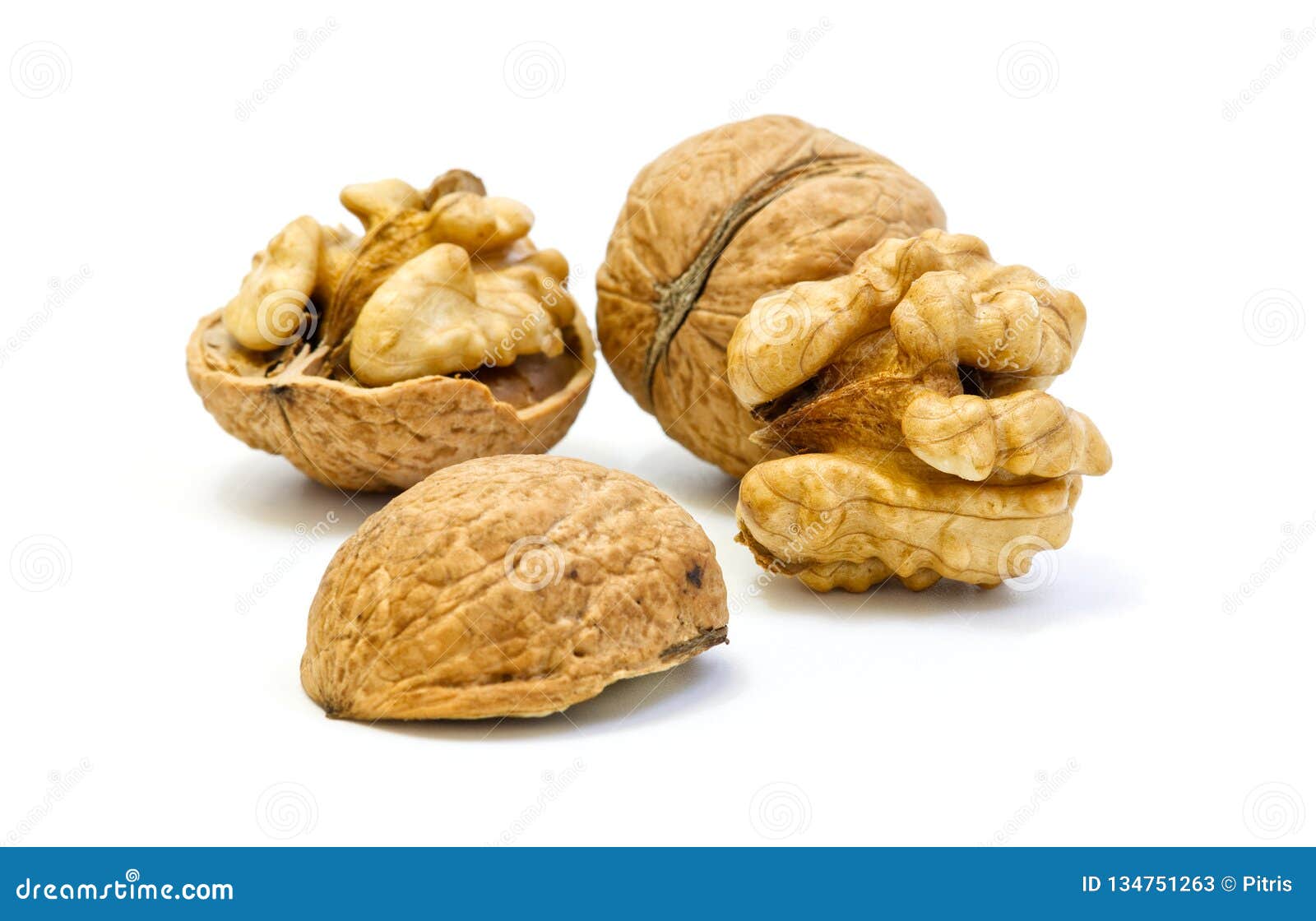 Walnuts, Whole and Opened on White Background Stock Image - Image of ...