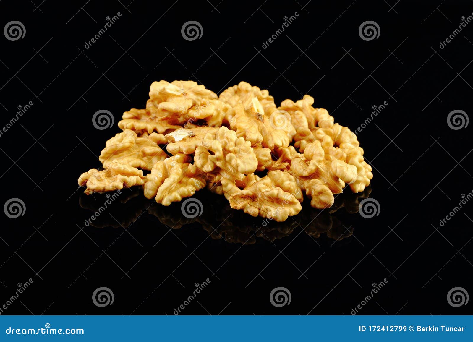 Walnuts with Yellow Autumn Leaves Isolated on Black Background Stock ...