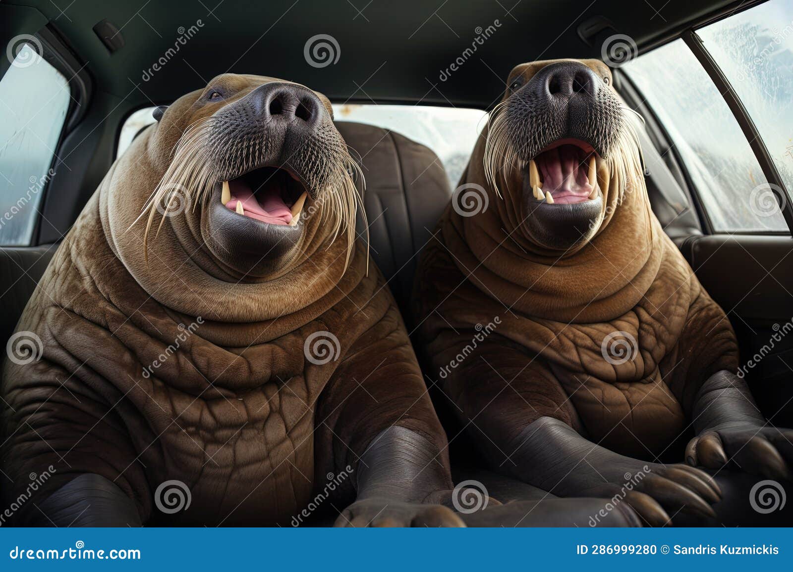 Walrus in the Backseat of Car. Generative AI Stock Photo - Image of ...