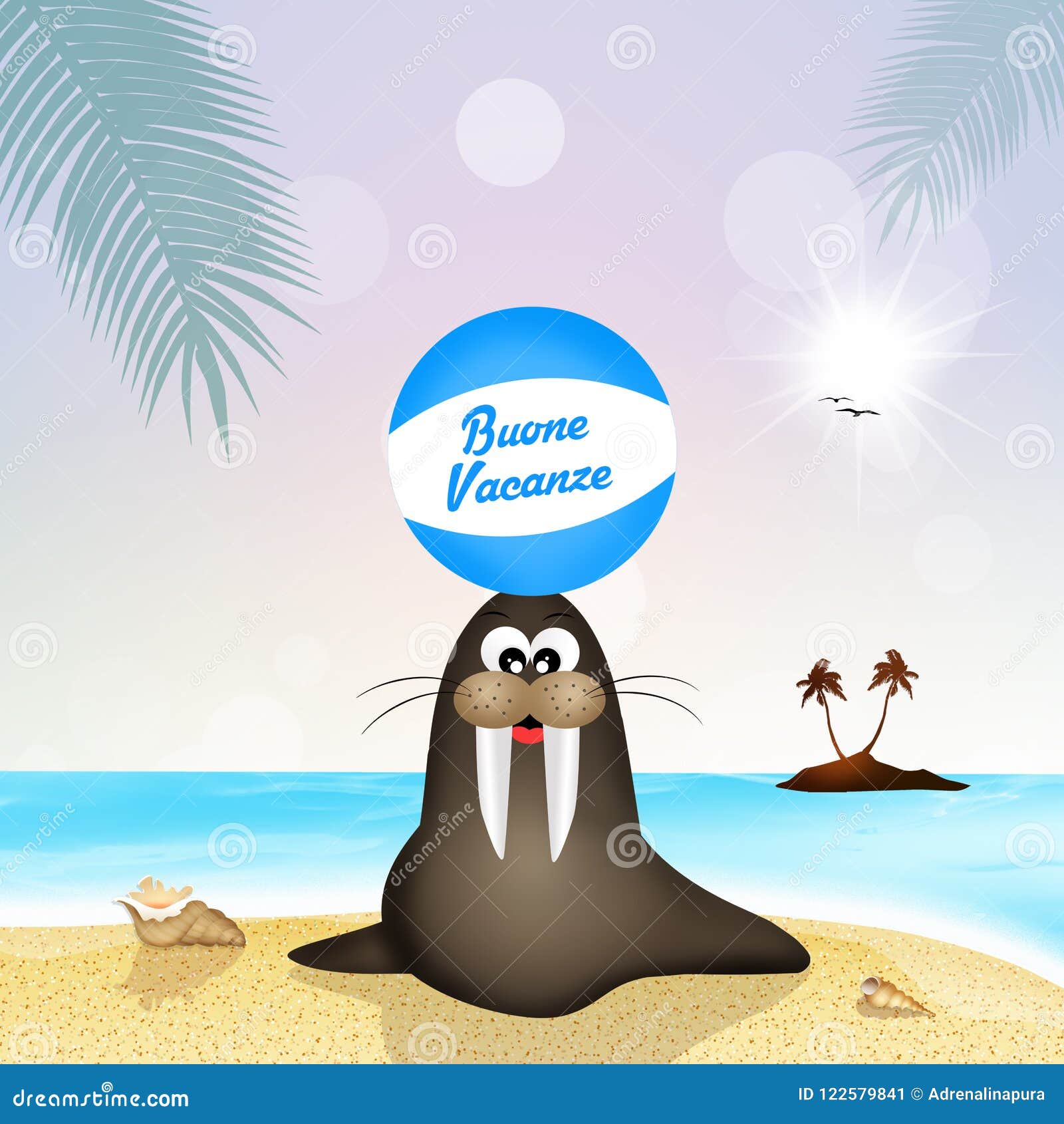 Walrus with Ball Summer Holidays Stock Illustration - Illustration of ...