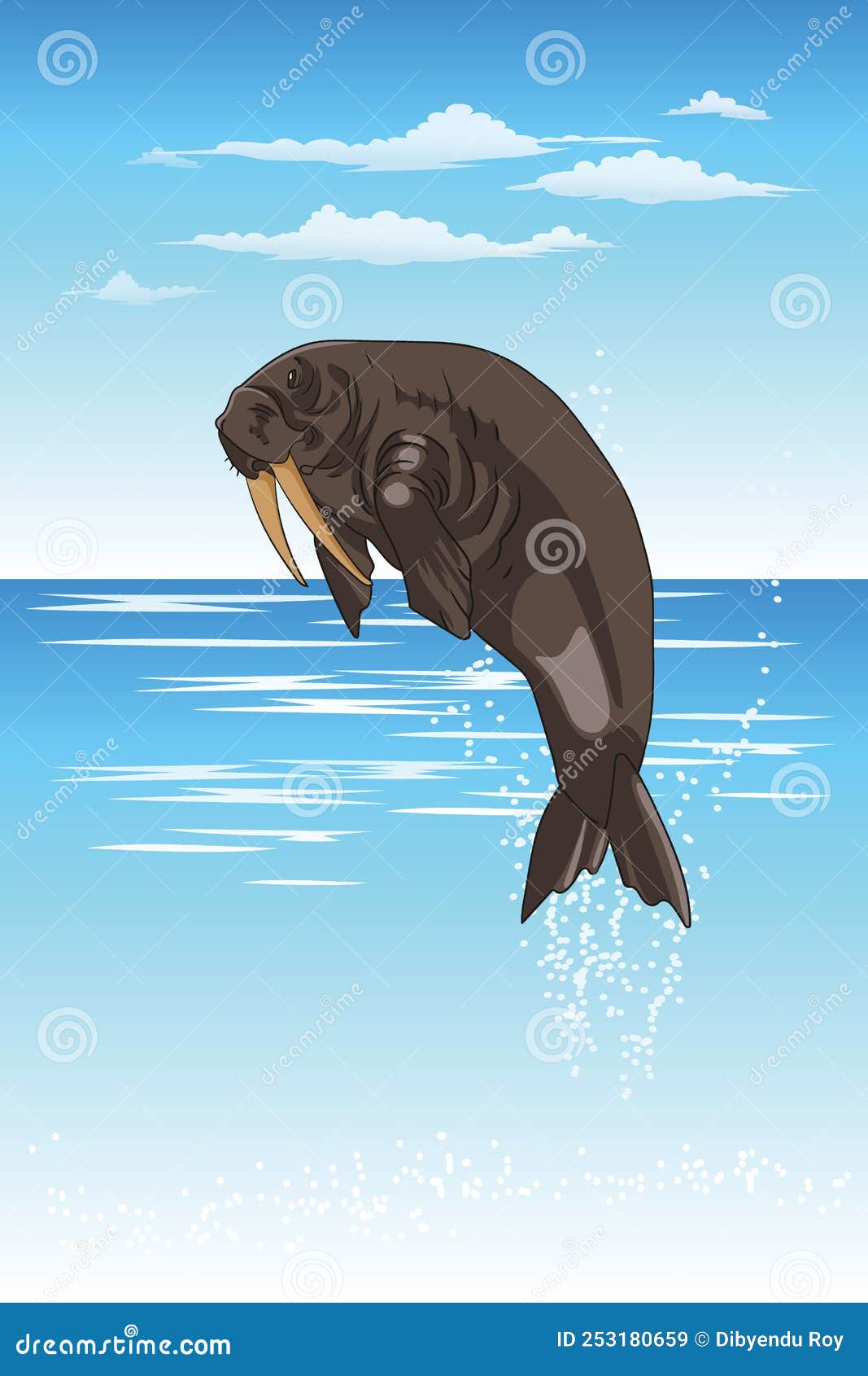 Walrus dance in arctic sea stock illustration. Illustration of fish ...