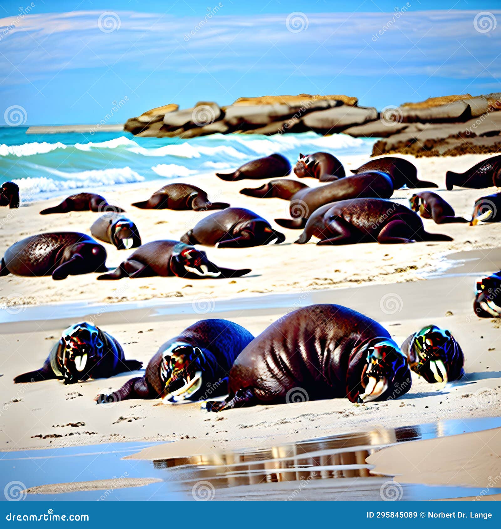 Walrus in Beach, AI-Generatet Stock Image - Image of aigeneratet, sand ...
