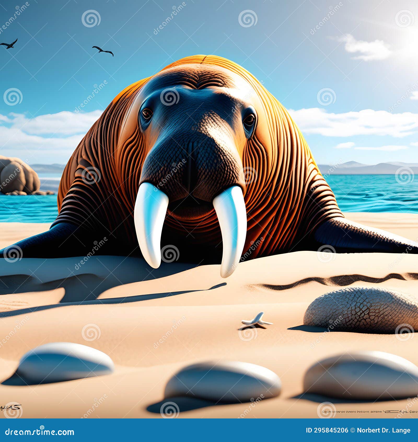 Walrus in Beach, AI-Generatet Stock Photo - Image of water, sand: 295845206