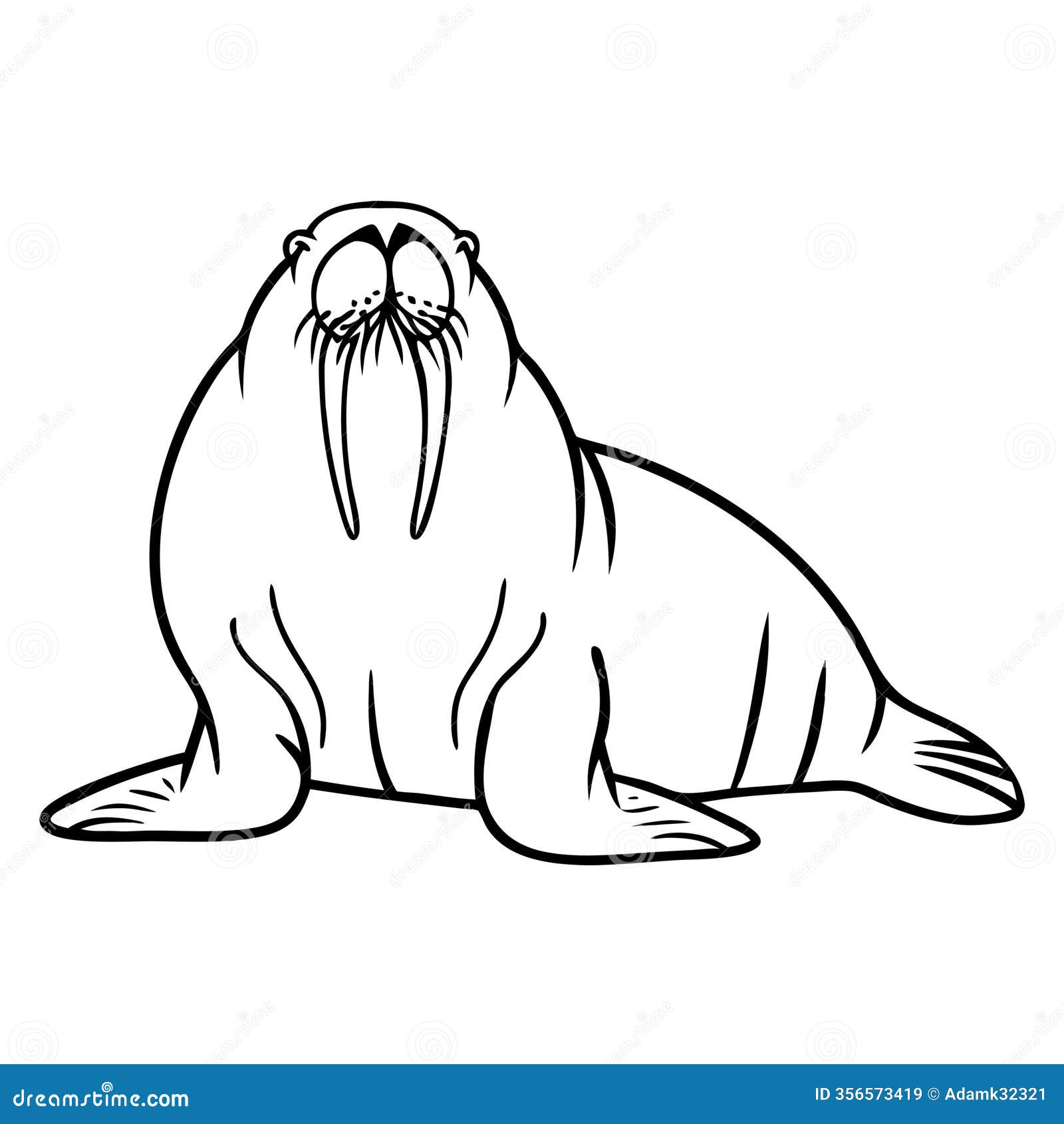 Walrus Vector Illustration Outline for Tattoo and Coloring Book Design ...