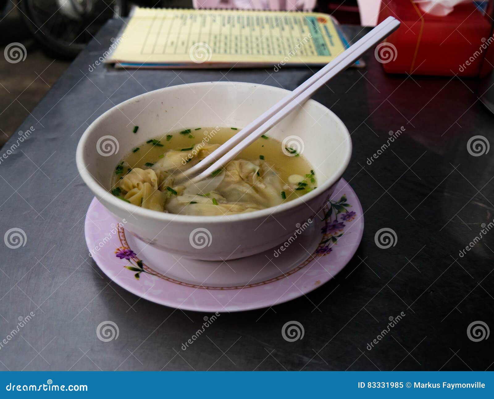 Wan Tan Soup in White Bowl with Eating Sticks Stock Image - Image of ...
