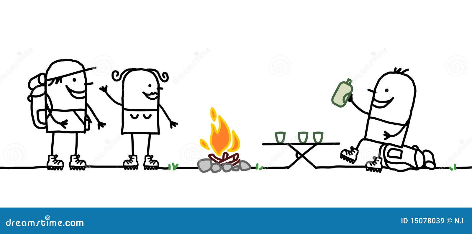 Wandelaars & kampvuur vector illustratie. Illustration of karakters ...