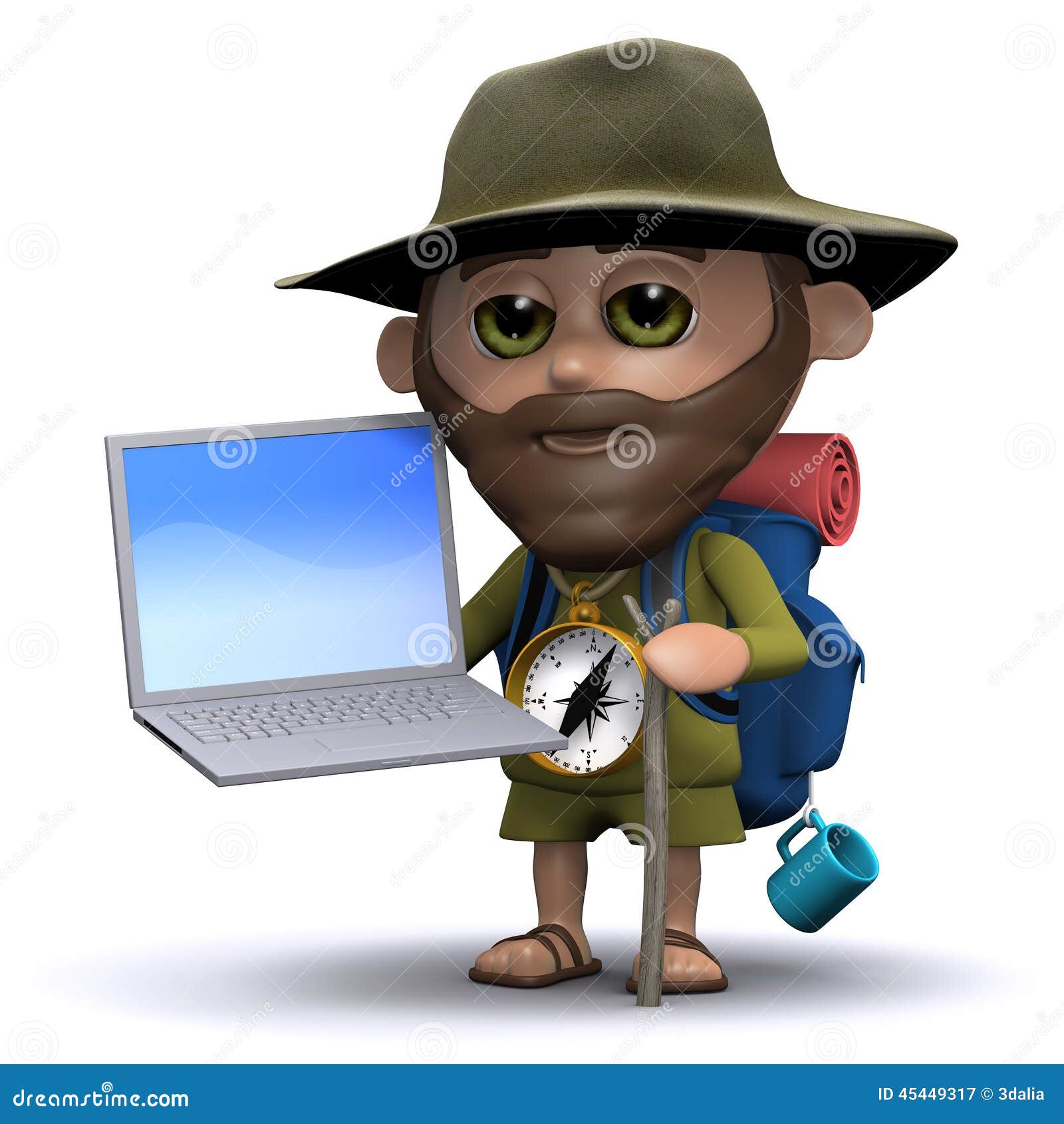 Wanderer 3d, Der Einen Laptop-PC Verwendet Stock Abbildung ...