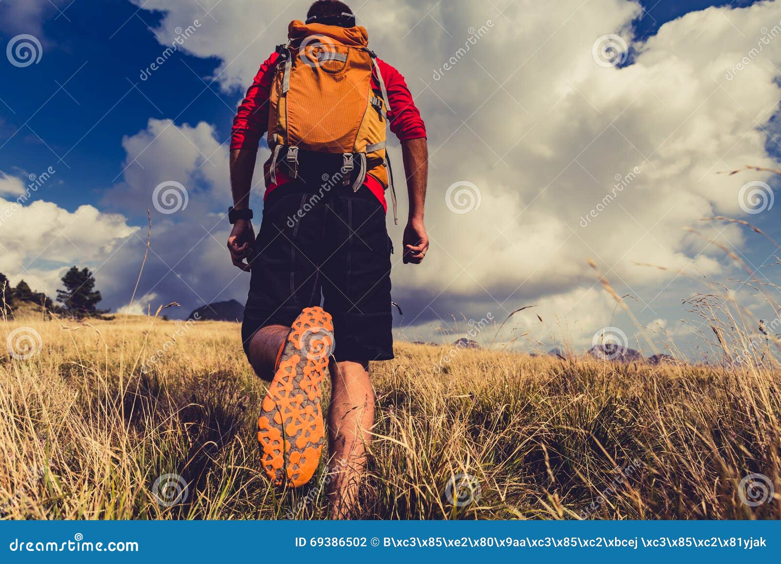 Wanderer, Der Mit Rucksack Geht Stockfoto - Bild von berge, wandern ...