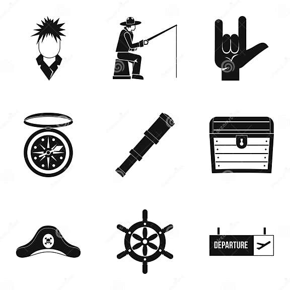 Wanderer Icons Set, Simple Style Stock Vector - Illustration of camp ...