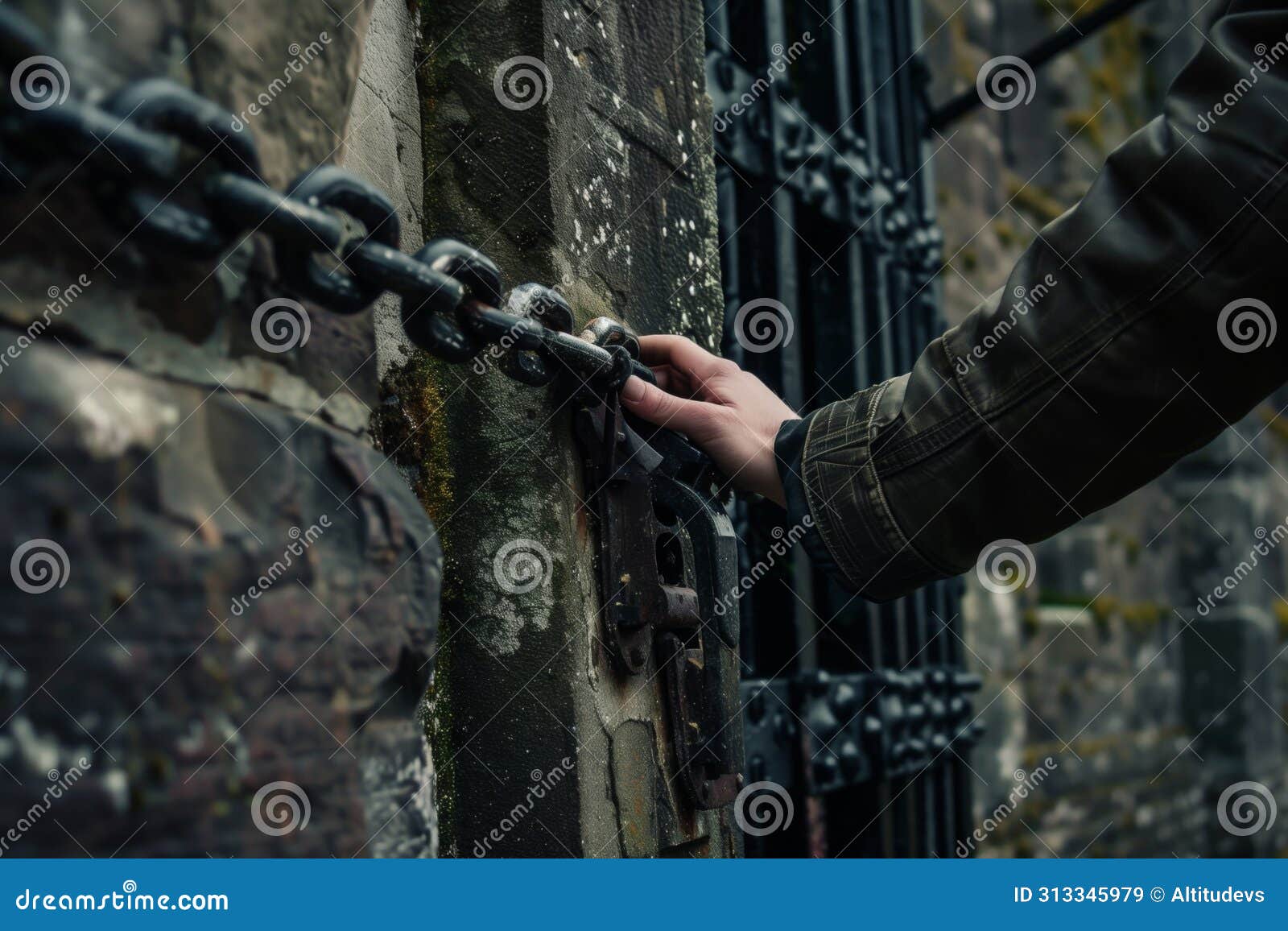 Wanderer Touching The Castles Old Chain Gate Mechanism Royalty-Free ...
