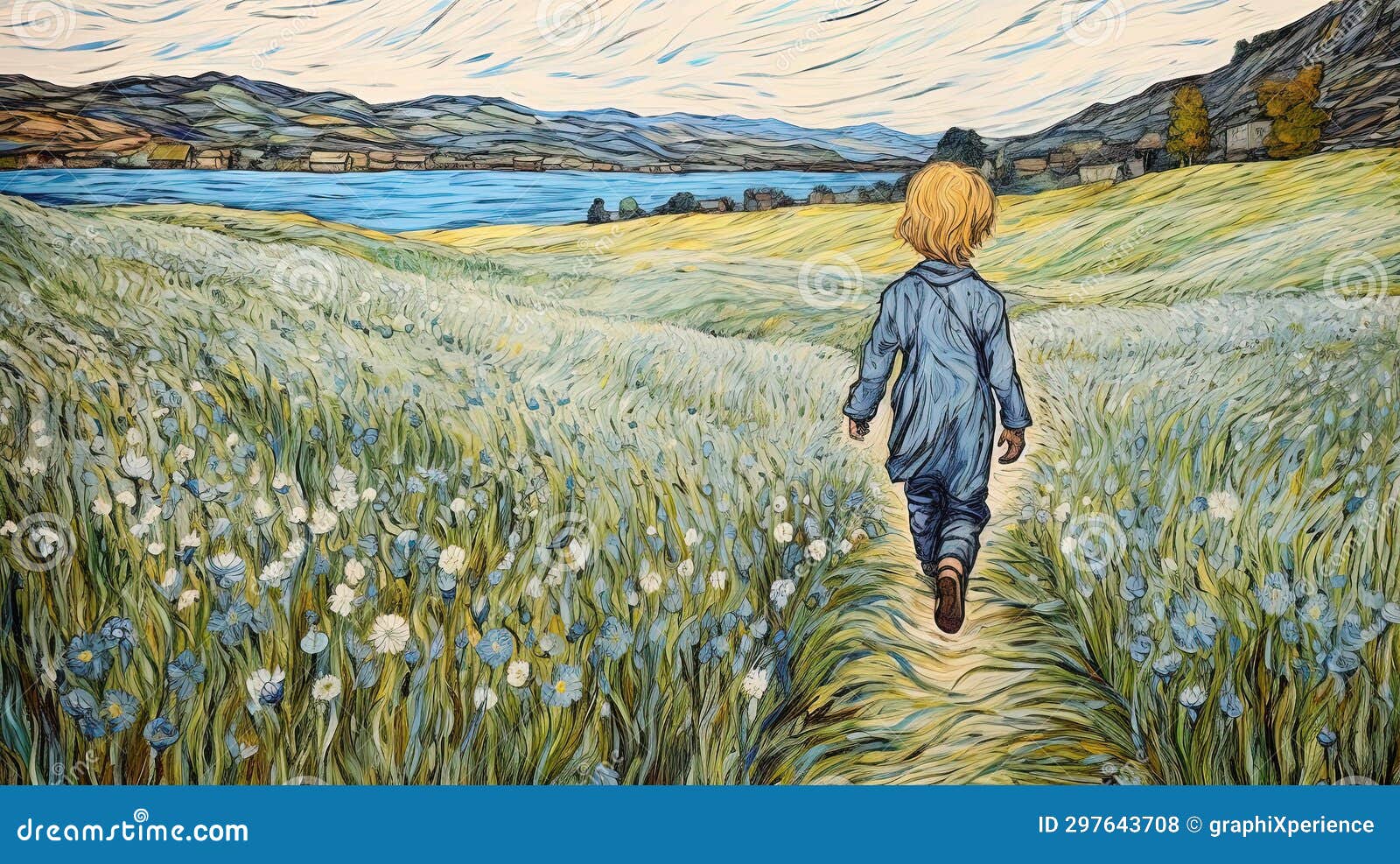 Wandering through Iris Fields Stock Illustration - Illustration of ...