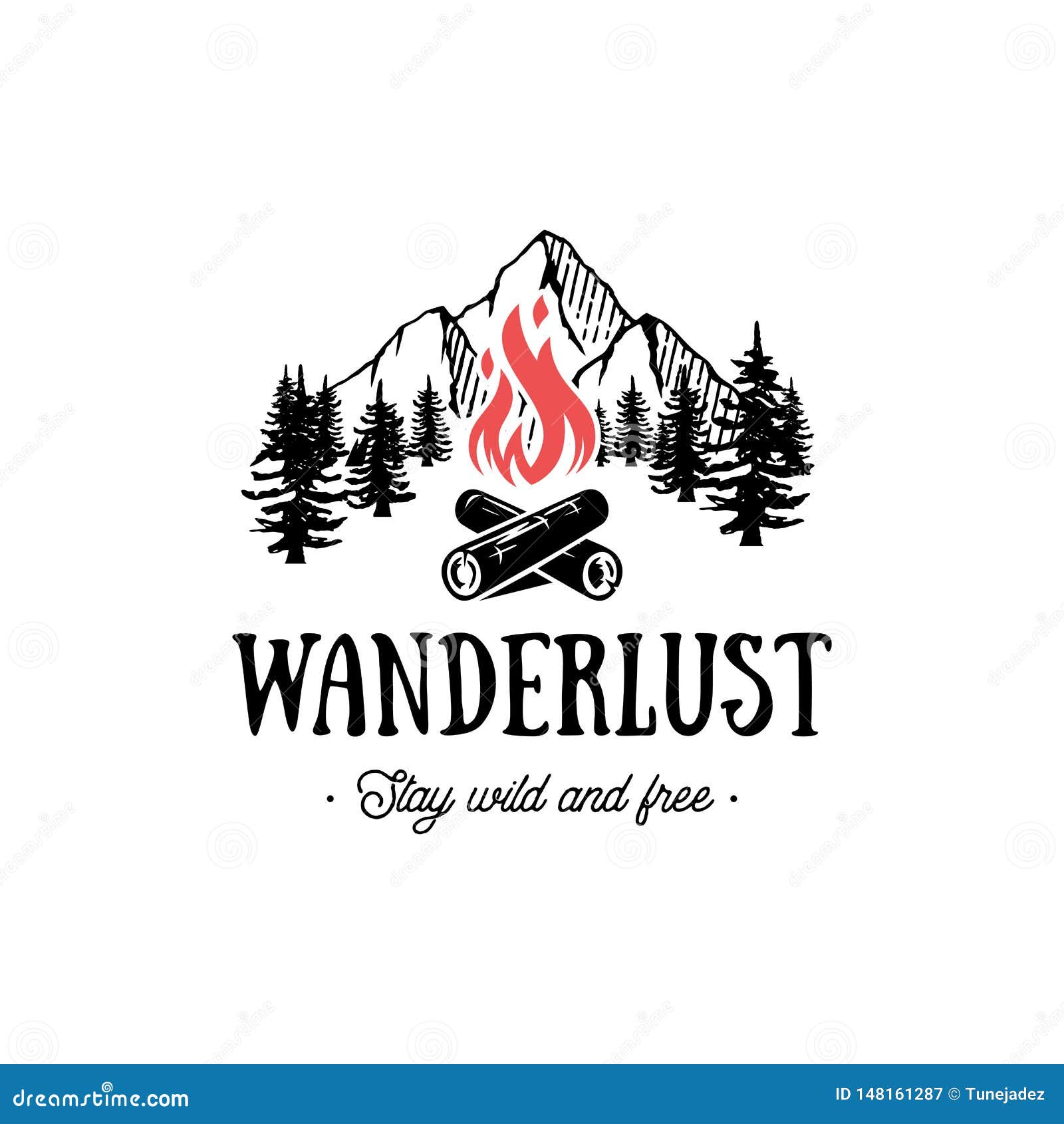 Wanderlust Emblem Rectangle with Red Fire Vector Illustration Stock ...