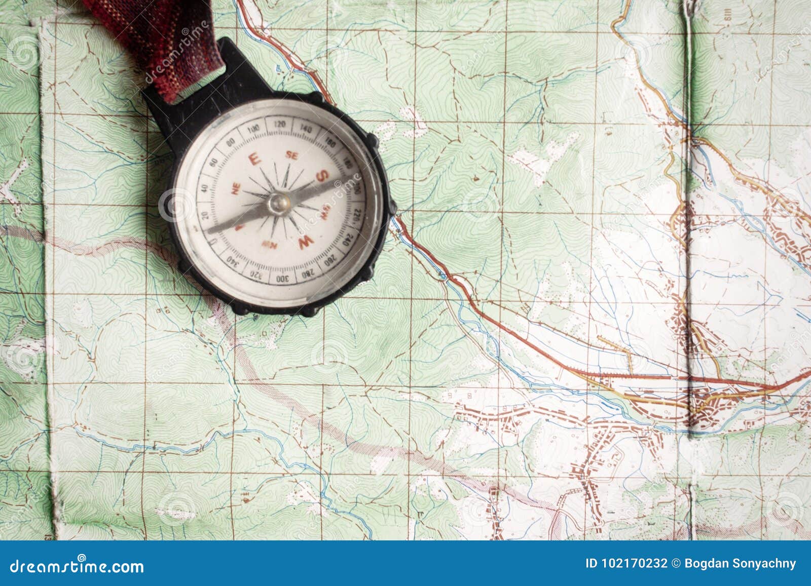Wanderlust and Explore Concept, Old Compass Lying on Map, Top Vi Stock ...