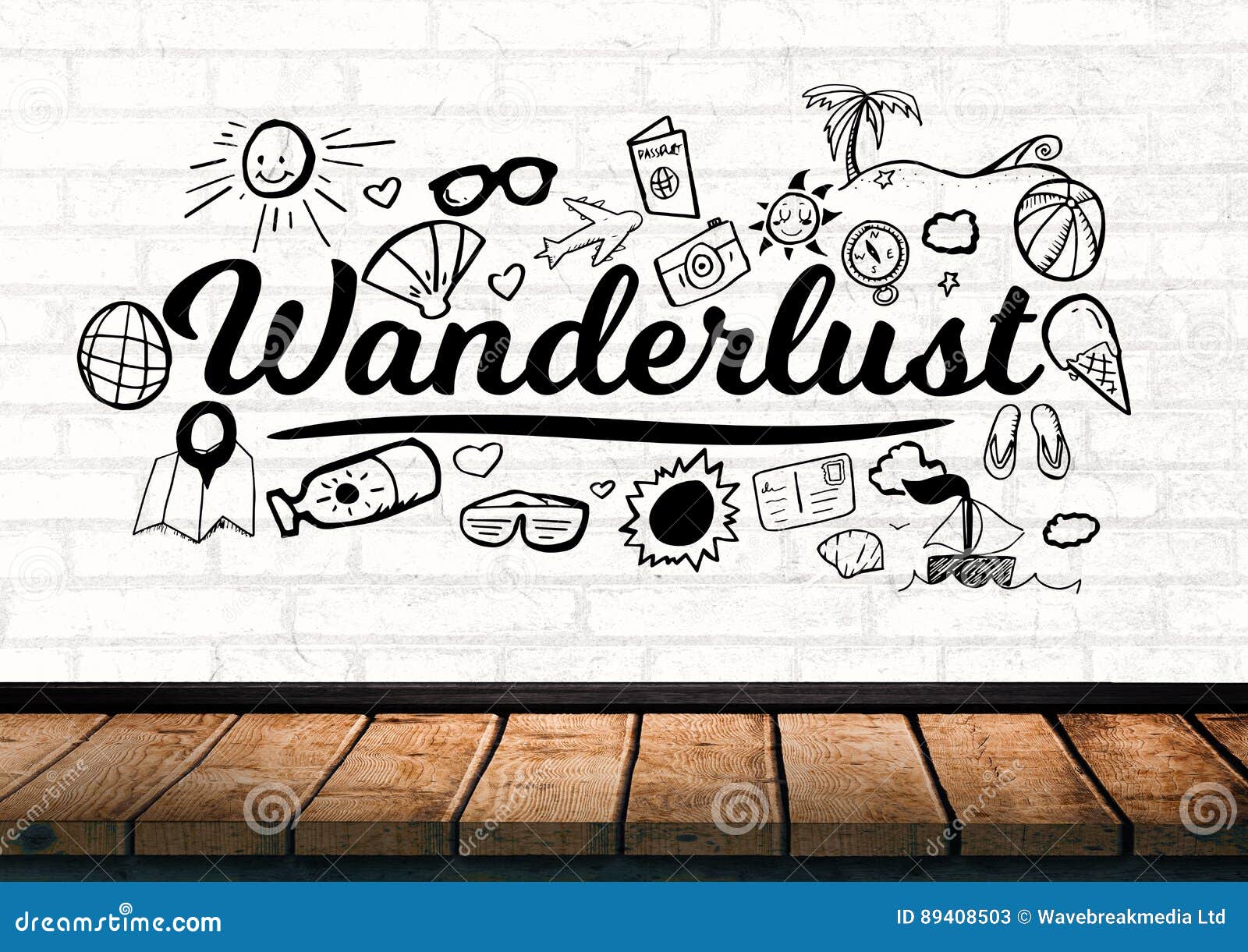 Wanderlust Holiday Text with Drawings Graphics Stock Illustration ...