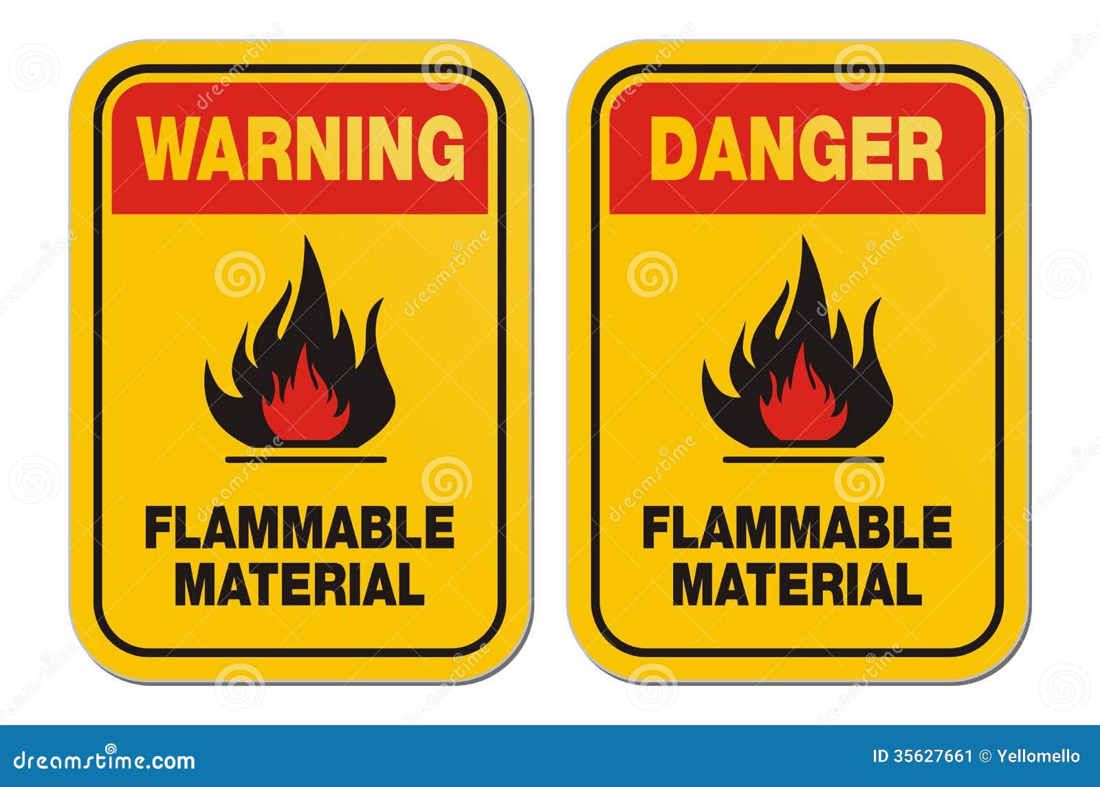 Waning And Danger Flammable Material Yellow Signs Royalty-Free Stock ...