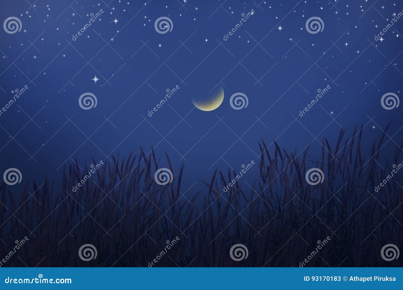 Waning Moon and Stars at Night Stock Image - Image of shadow, season ...