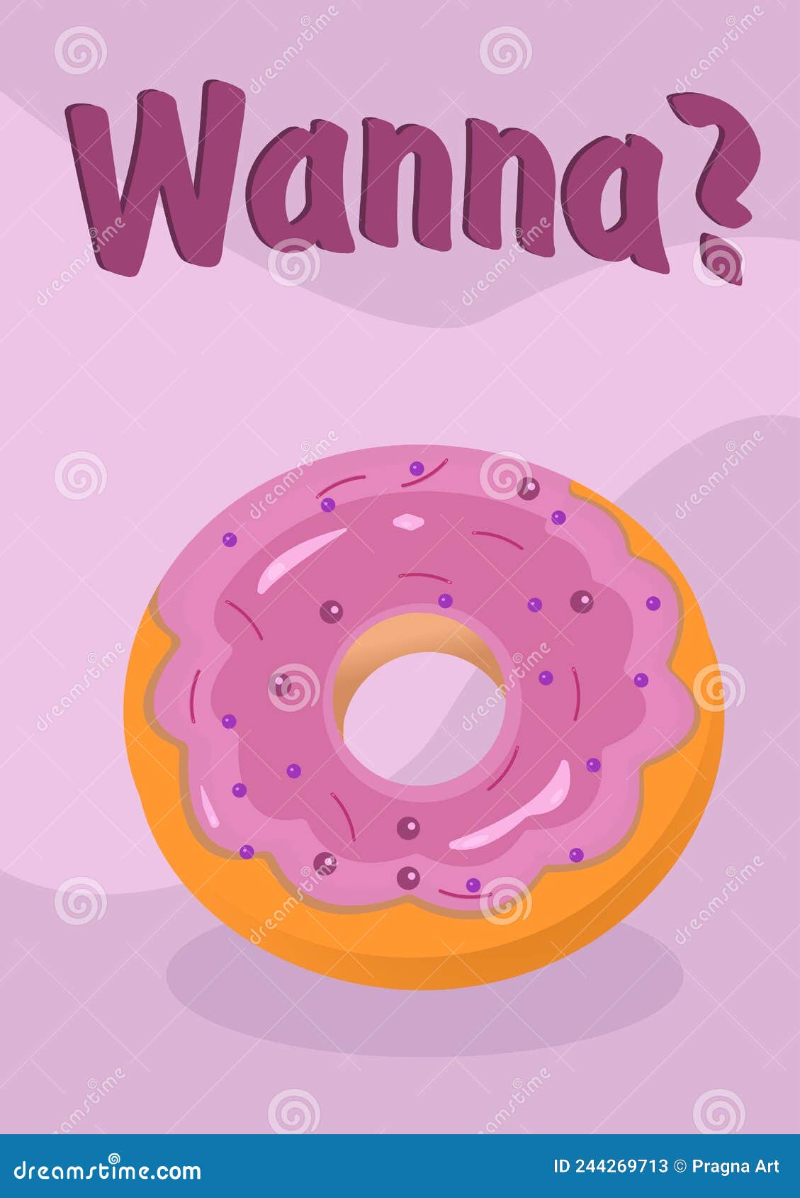 Poster with Donut and Title "Wanna?" Stock Vector - Illustration of ...