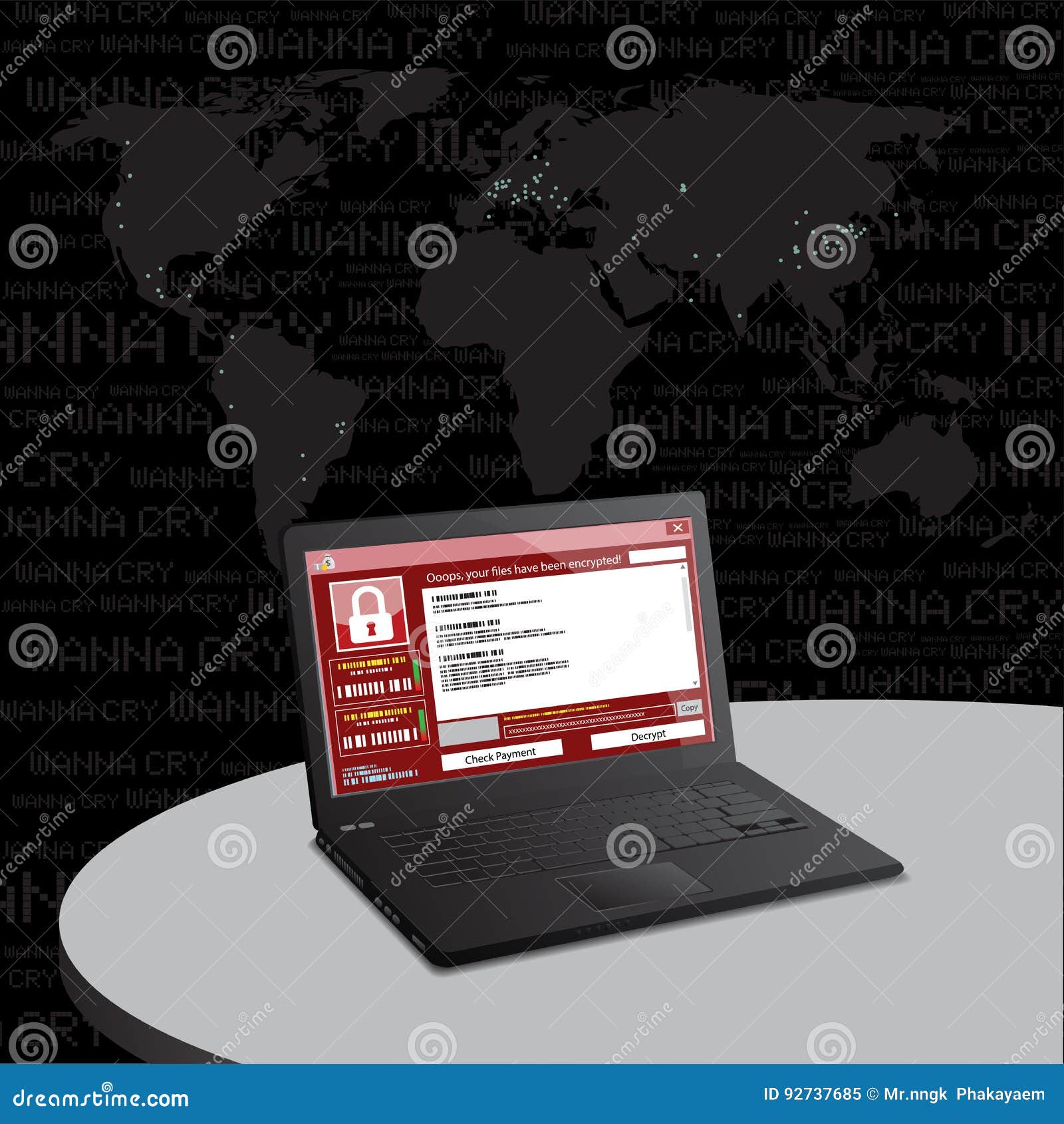 Wanna cry cyber virus. stock vector. Illustration of name - 92737685