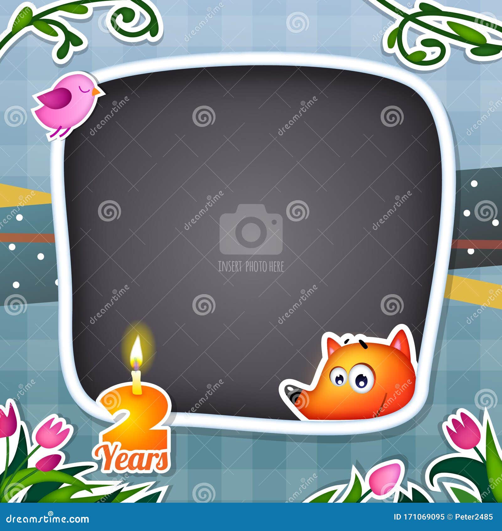 Animal Story Photo Frame Celebrates Child`s 2nd Birthday Stock Vector ...