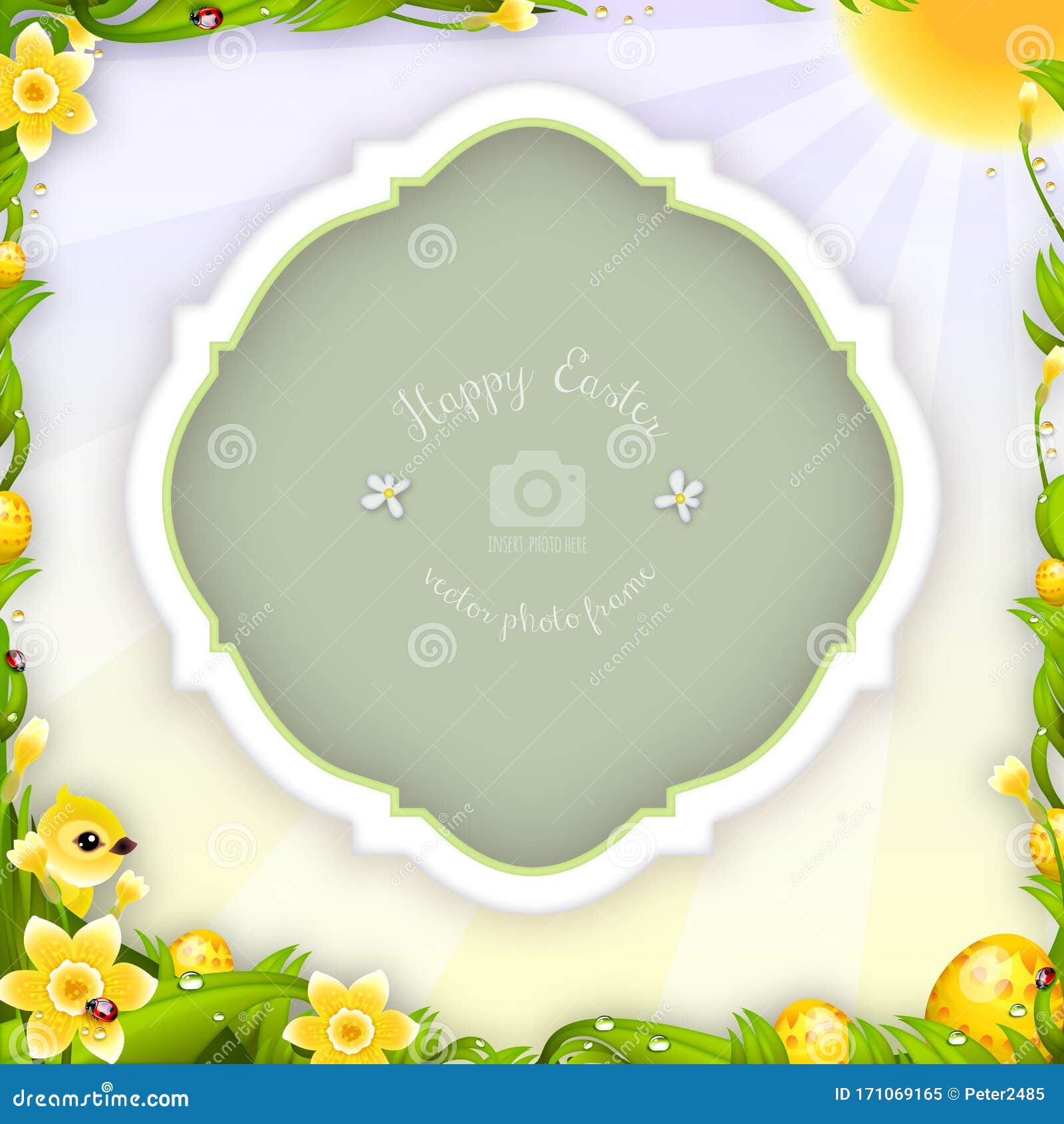 Happy Easter Daffodils Greeting Card Photo Frame Stock Vector ...