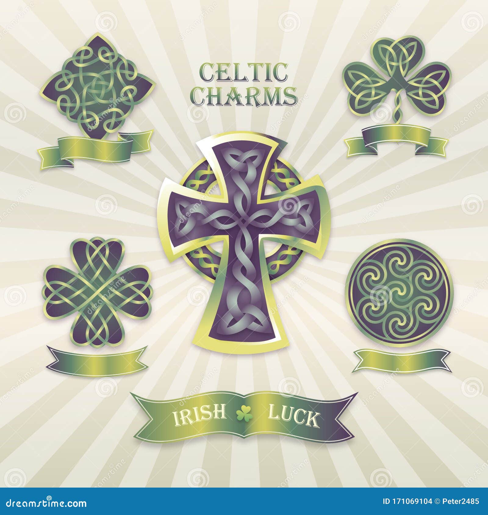 Six March 17 St. Patrick`s Day Lucky Celtic Charms Stock Vector ...