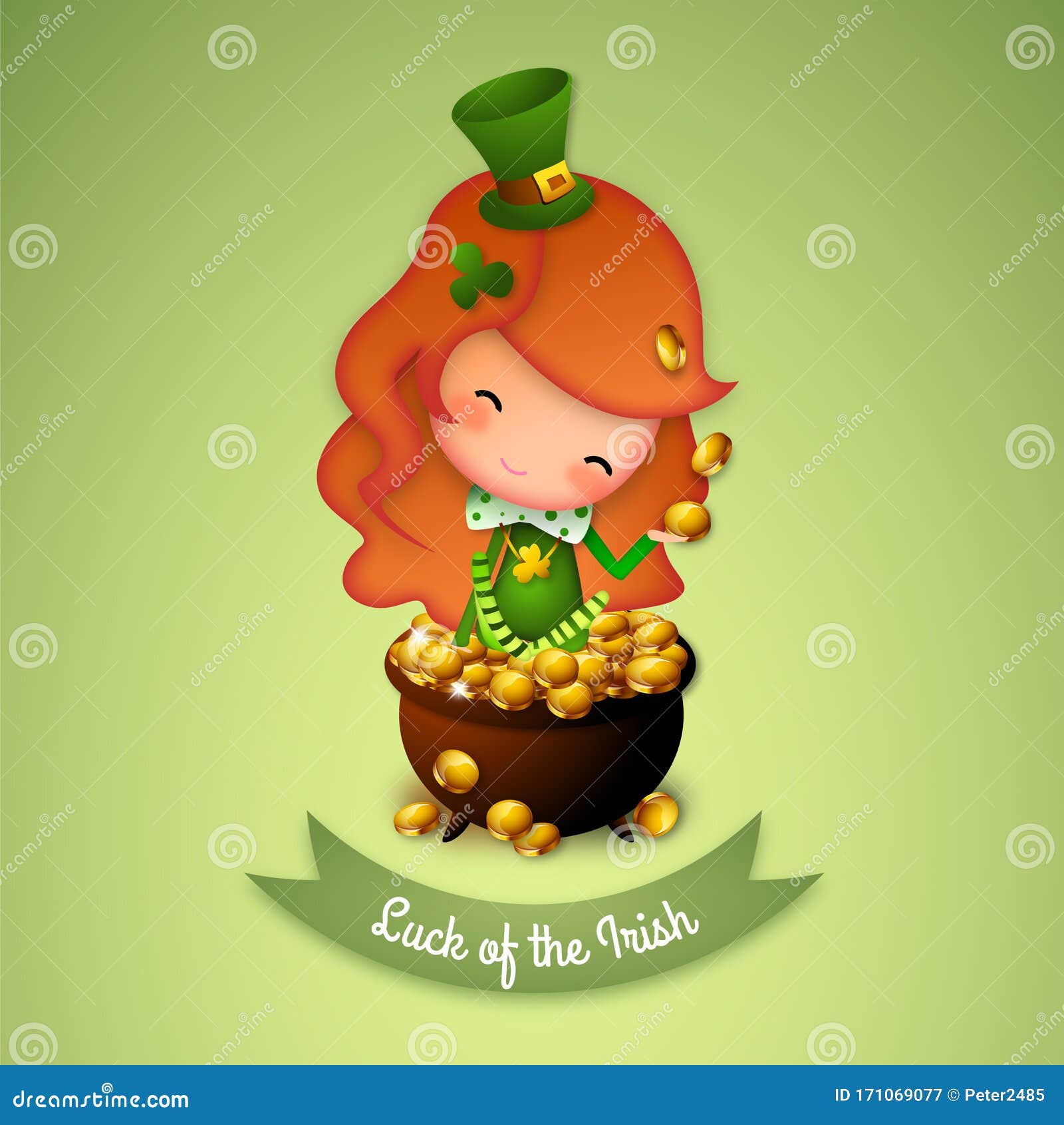 March 17 St. Patrick`s Day Luck of the Irish Illustration Red Haired ...
