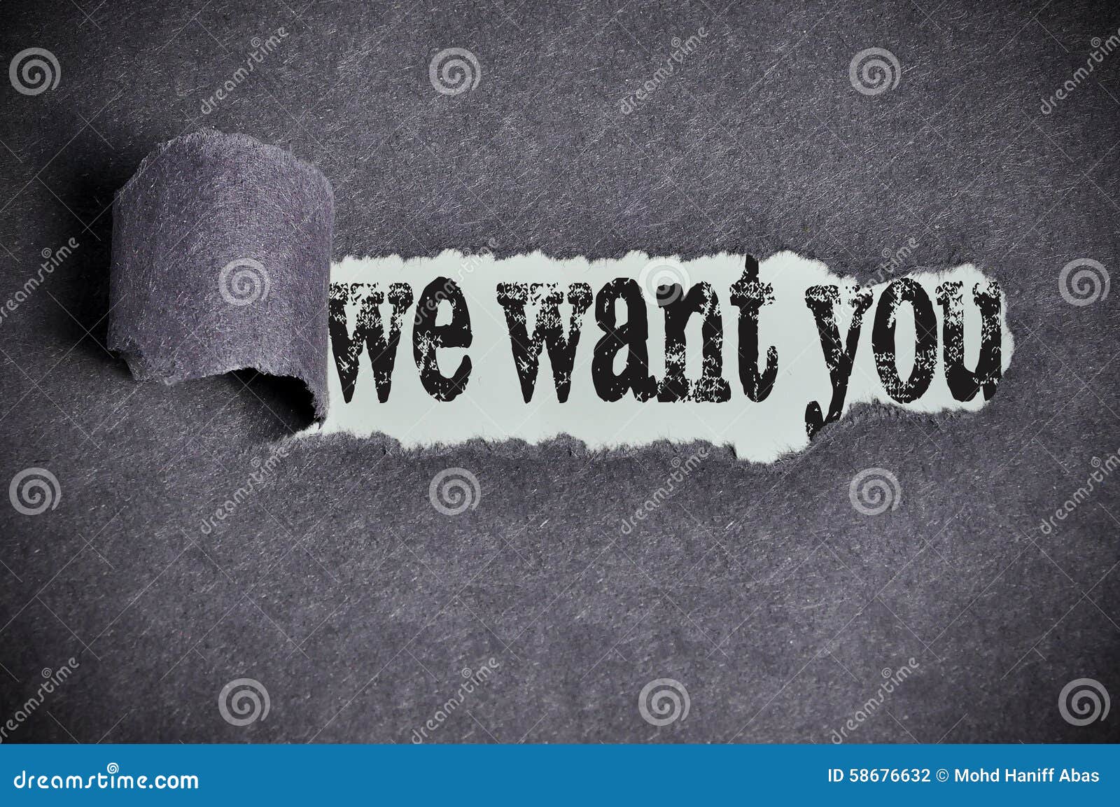 We Want You Word Under Torn Black Sugar Paper Stock Photo - Image of ...