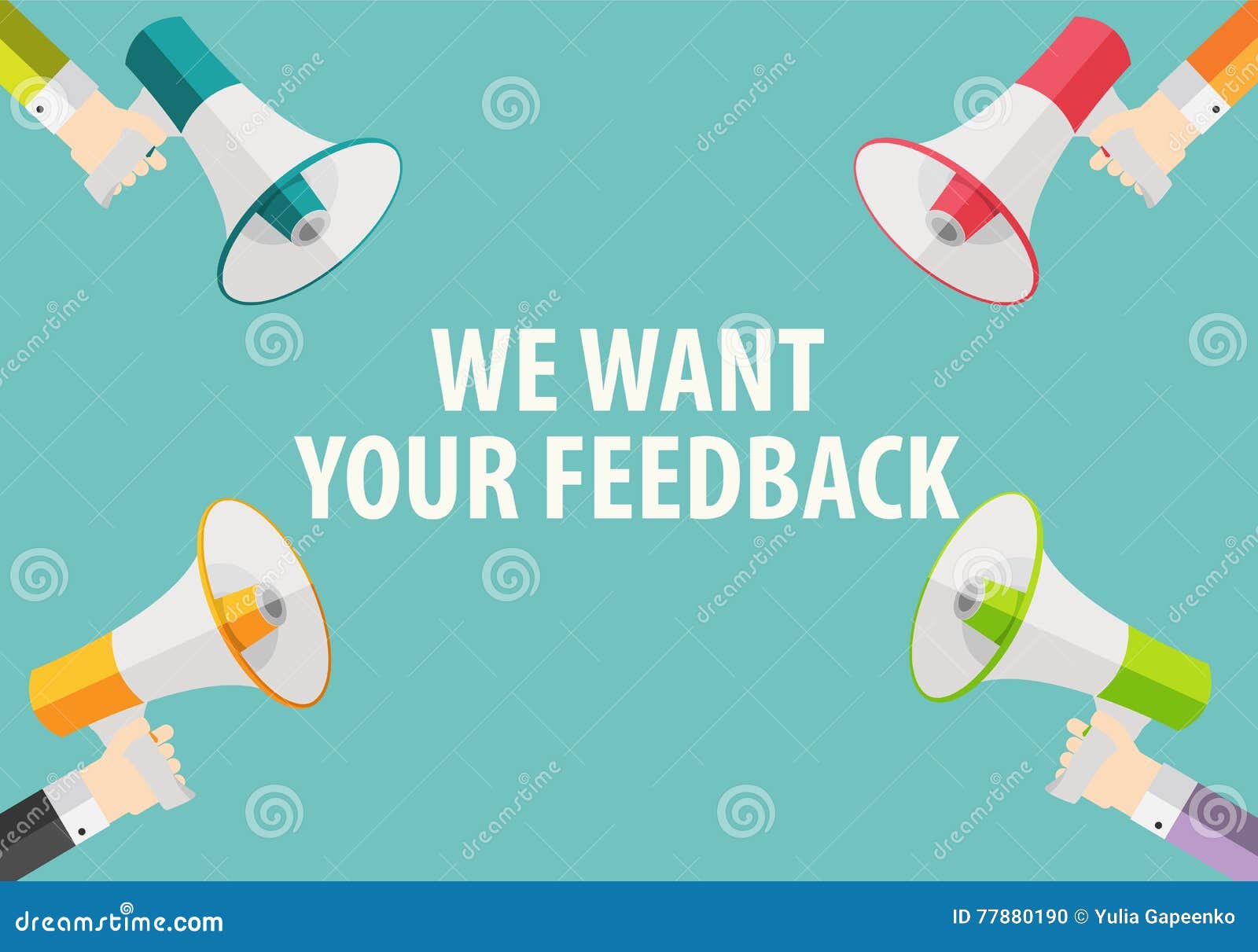 We Want Your Feedback Background. Hand with Megaphone and Speech Stock ...
