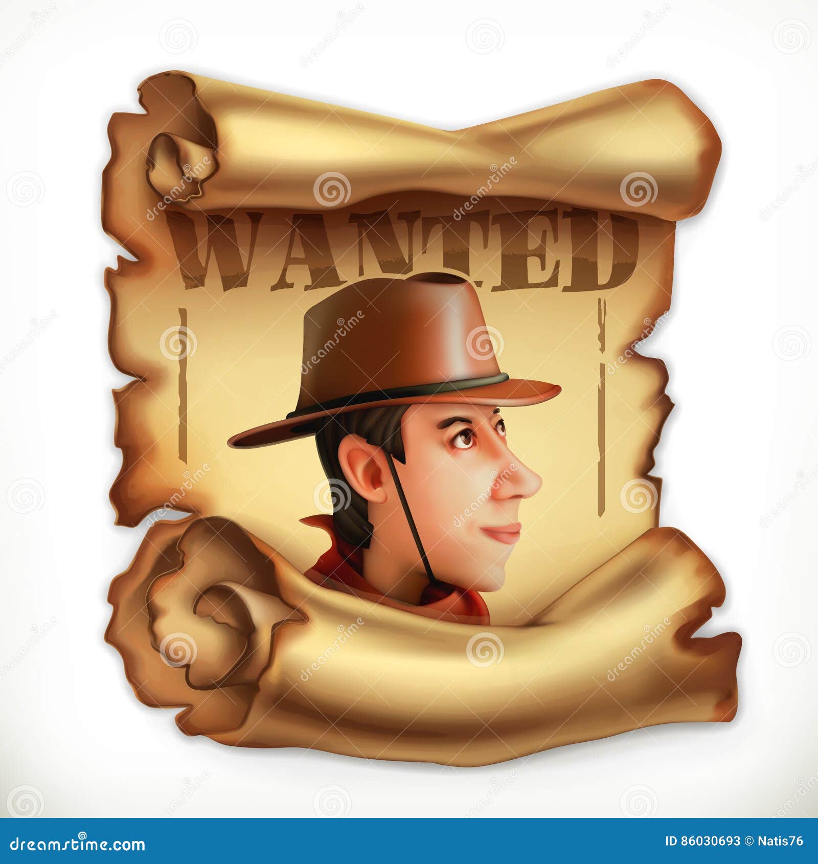 Wanted Cowboy. Old Paper Scroll. Vector Icon Stock Vector ...