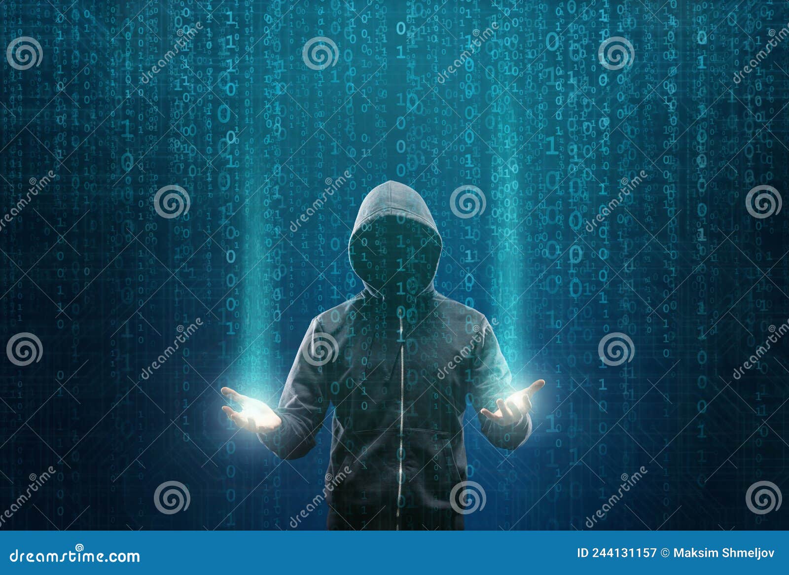 Wanted Hacker Is Coding Virus Ransomware Using Abstract Binary Code Cyberattack System