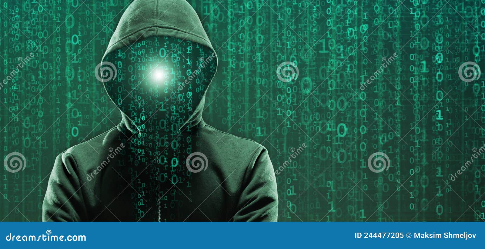 Wanted Hacker Is Coding Virus Ransomware Using Abstract Binary Code Cyberattack System