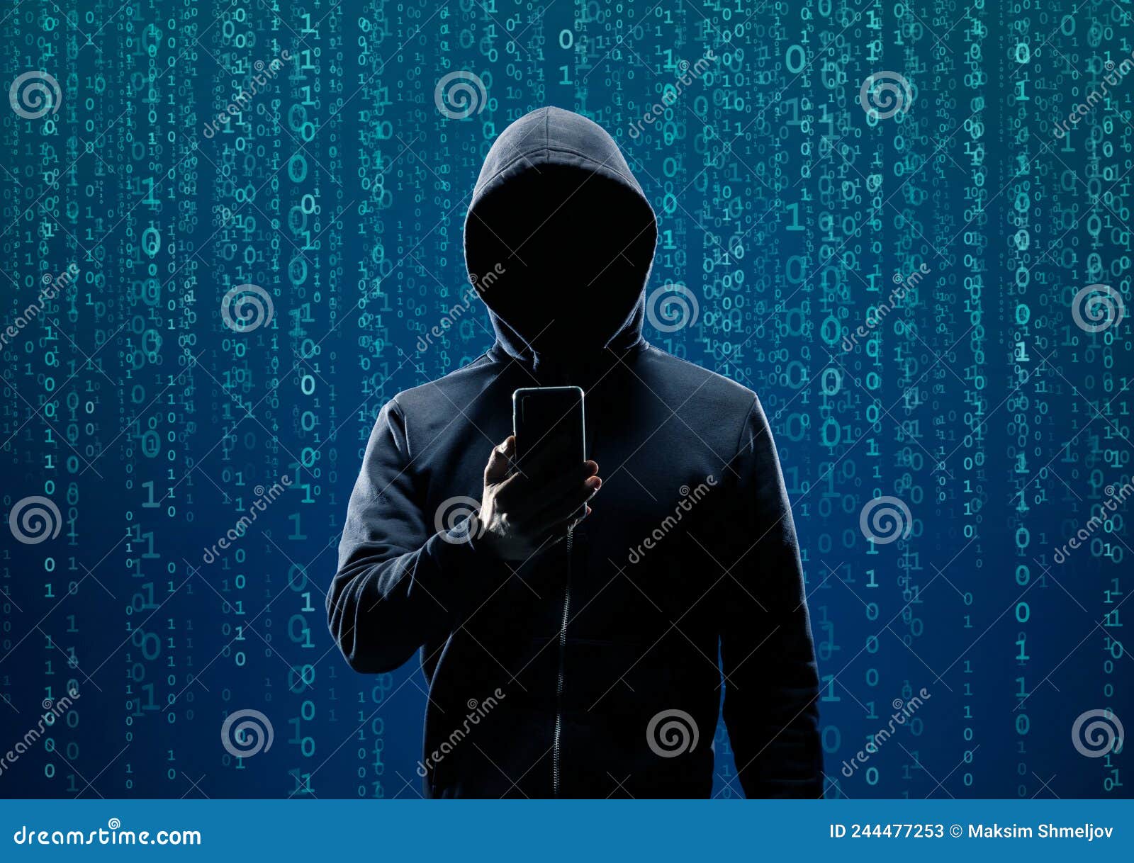 Wanted Hacker is Coding Virus Ransomware Using Abstract Binary Code. Cyberattack, System ...