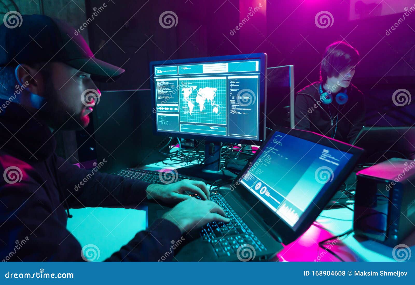 Wanted Hackers Coding Virus Ransomware Using Laptops and Computers in ...